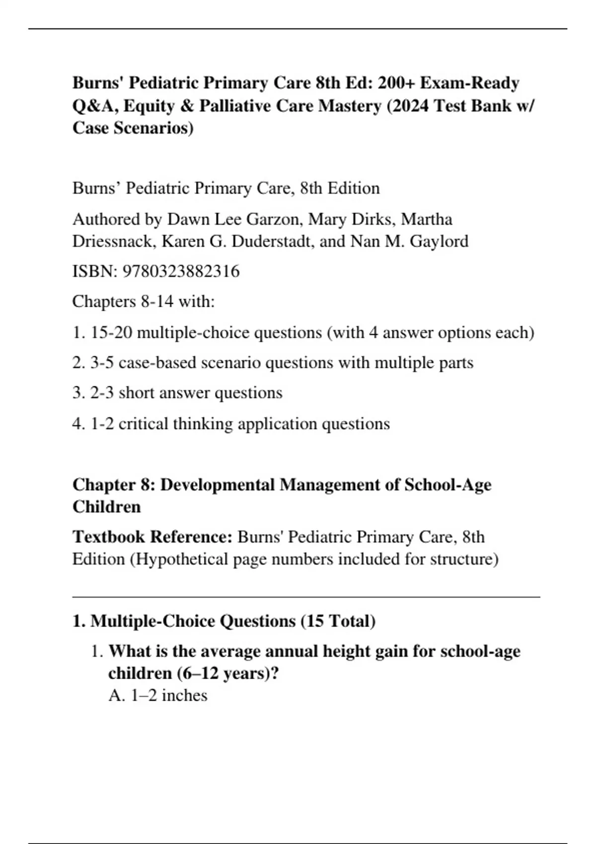 Burns' Pediatric Primary Care 8th Ed: 150+ Exam-Ready Q&A, Equity ...