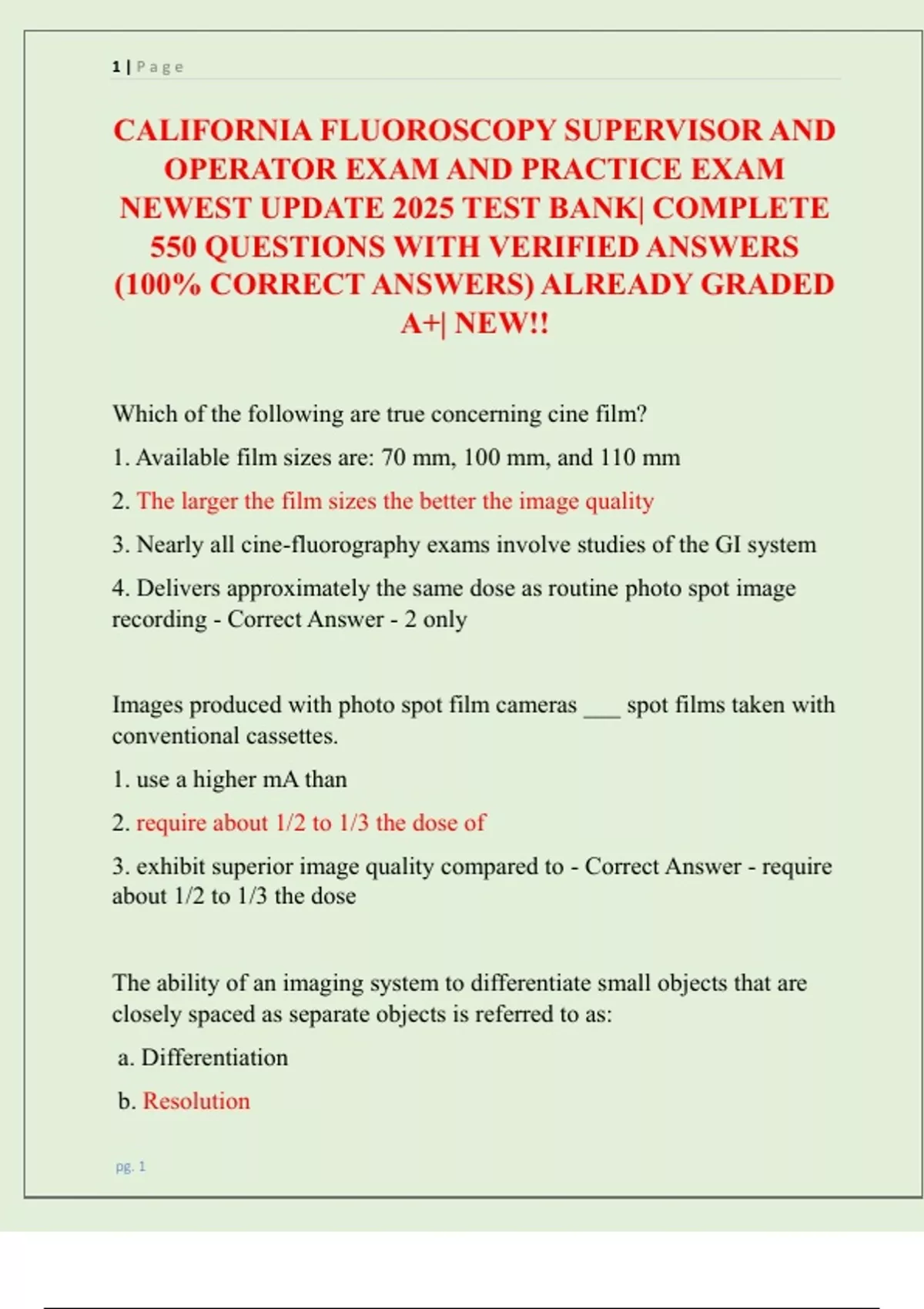 CALIFORNIA FLUOROSCOPY SUPERVISOR AND OPERATOR EXAM AND PRACTICE EXAM ...