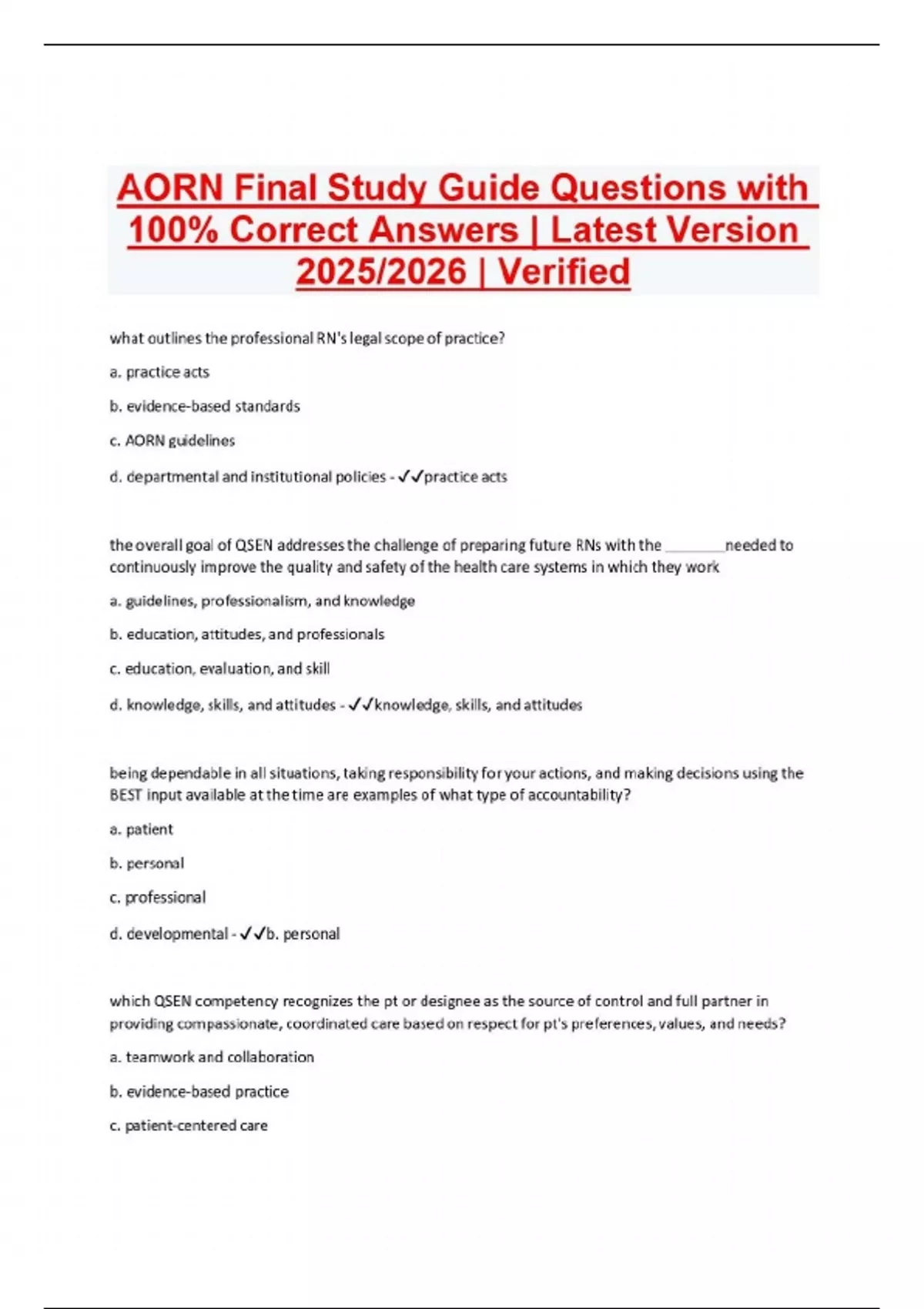 AORN Final Study Guide Questions with 100% Correct Answers | Latest ...