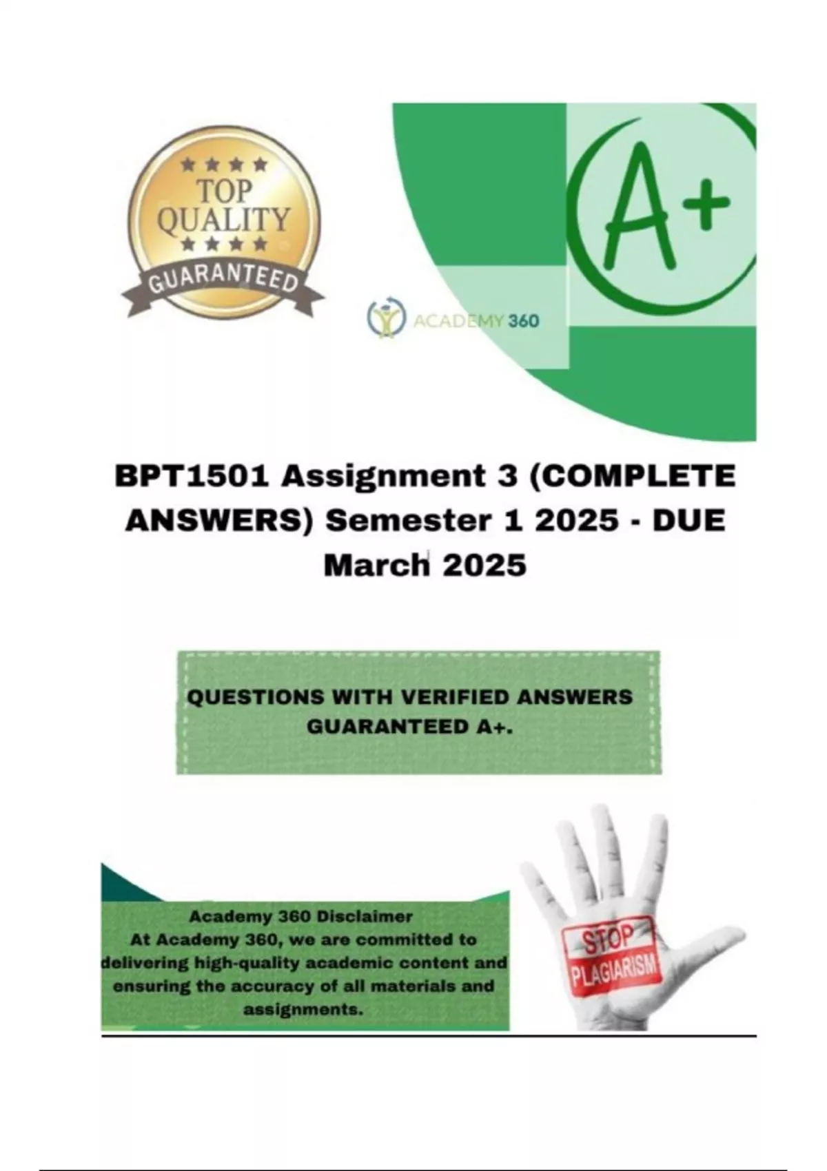 BPT1501 Assignment 3 (COMPLETE ANSWERS) Semester 1 2025 - DUE March ...
