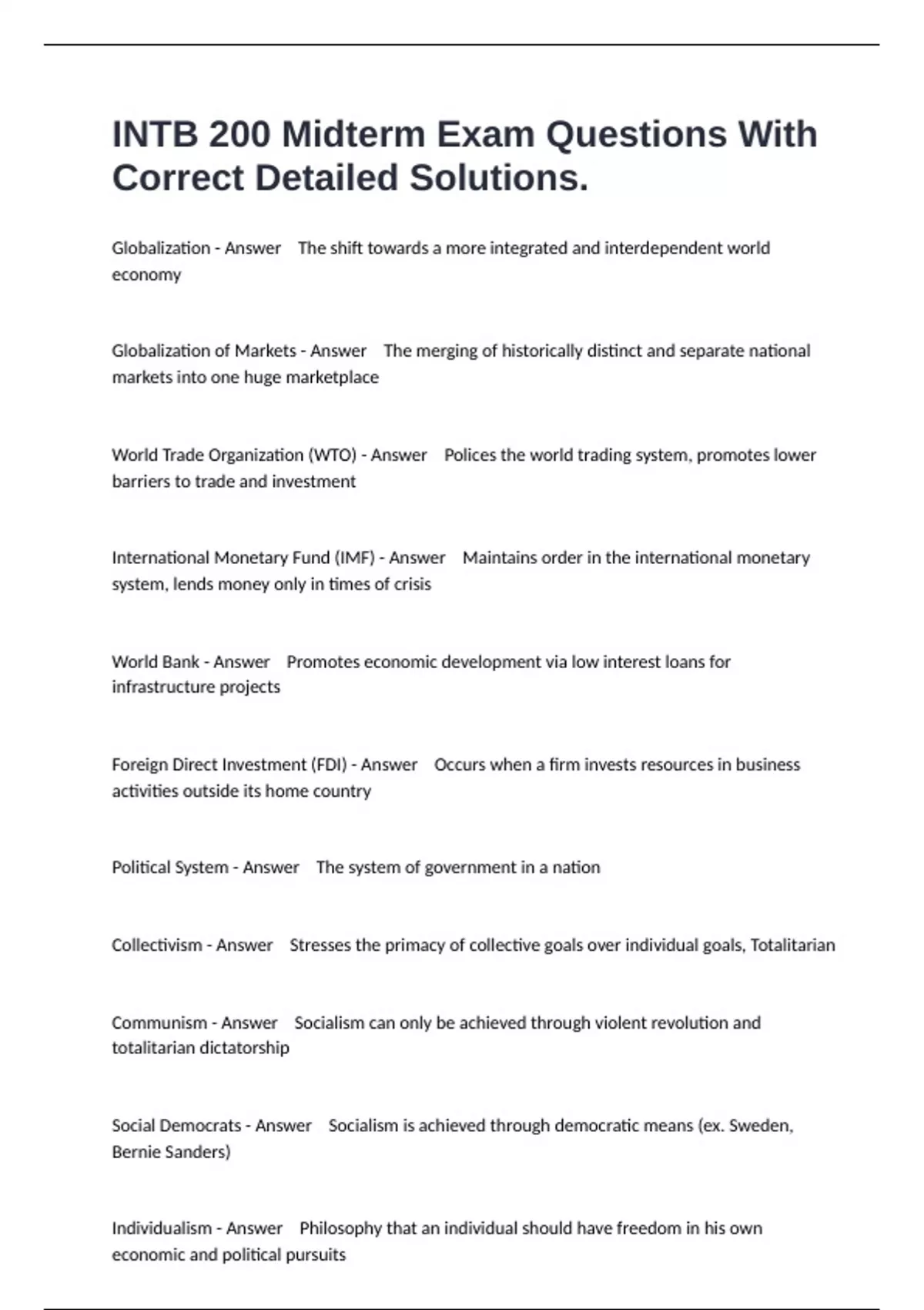 INTB 200 Midterm Exam Questions With Correct Detailed Solutions. - INTB ...