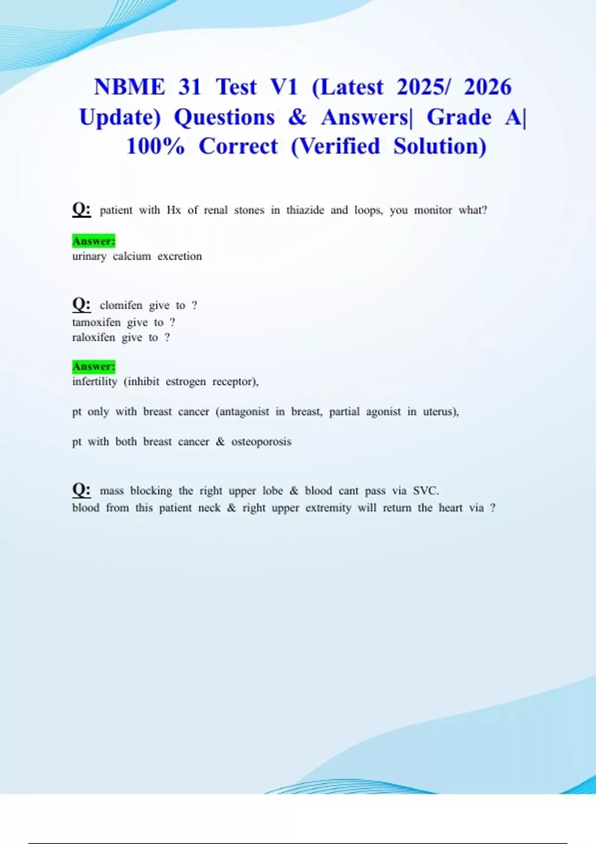 NBME 31 Test V1 (Latest 2025/ 2026 Update) Questions & Answers| Grade A ...