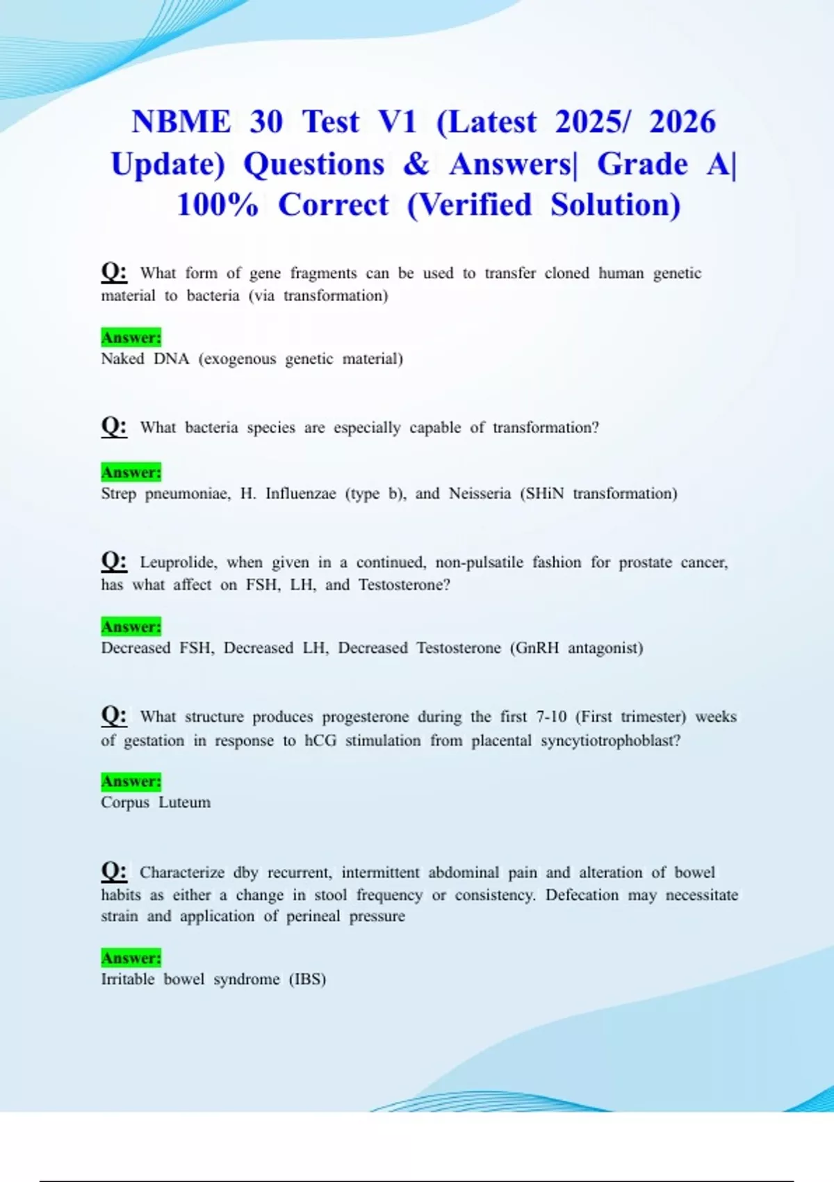 NBME 30 Test V1 (Latest 2025/ 2026 Update) Questions & Answers| Grade A ...