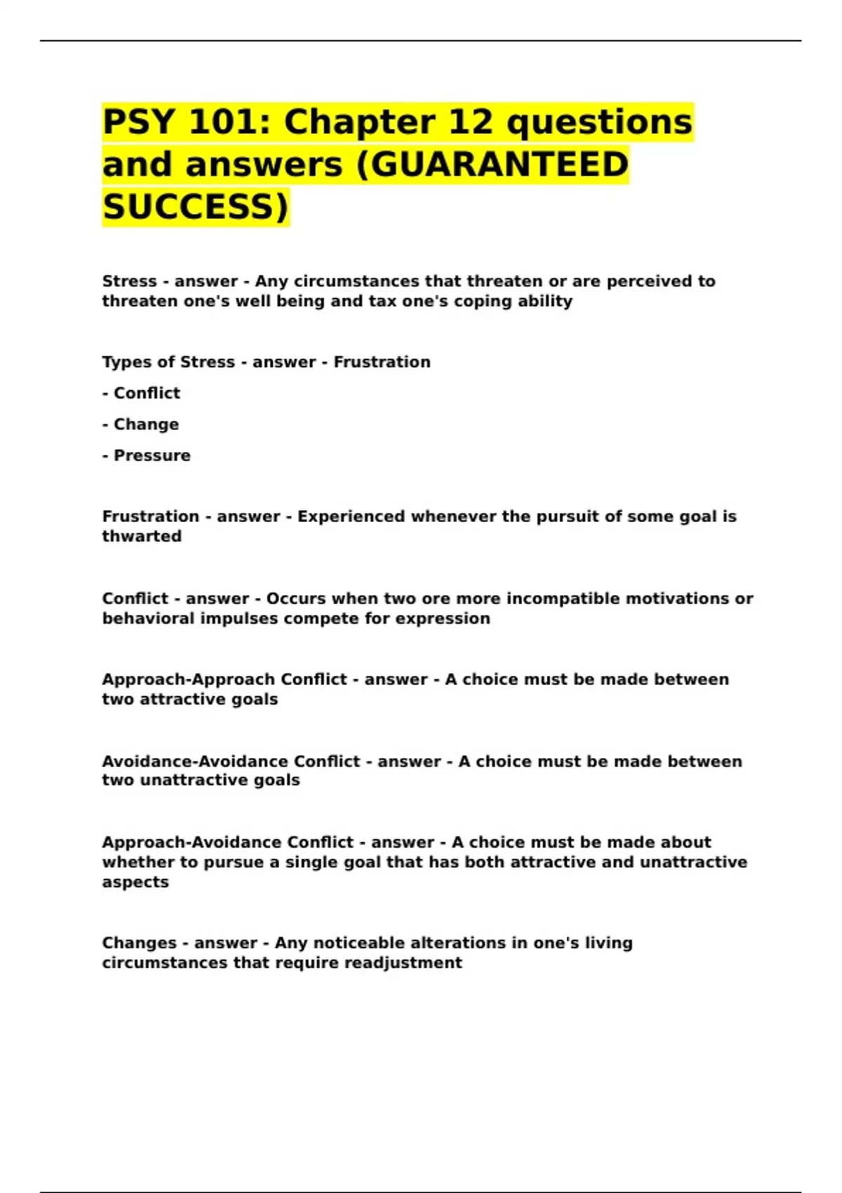 PSY 101 Chapter 12 questions and answers (GUARANTEED SUCCESS). - PSY ...