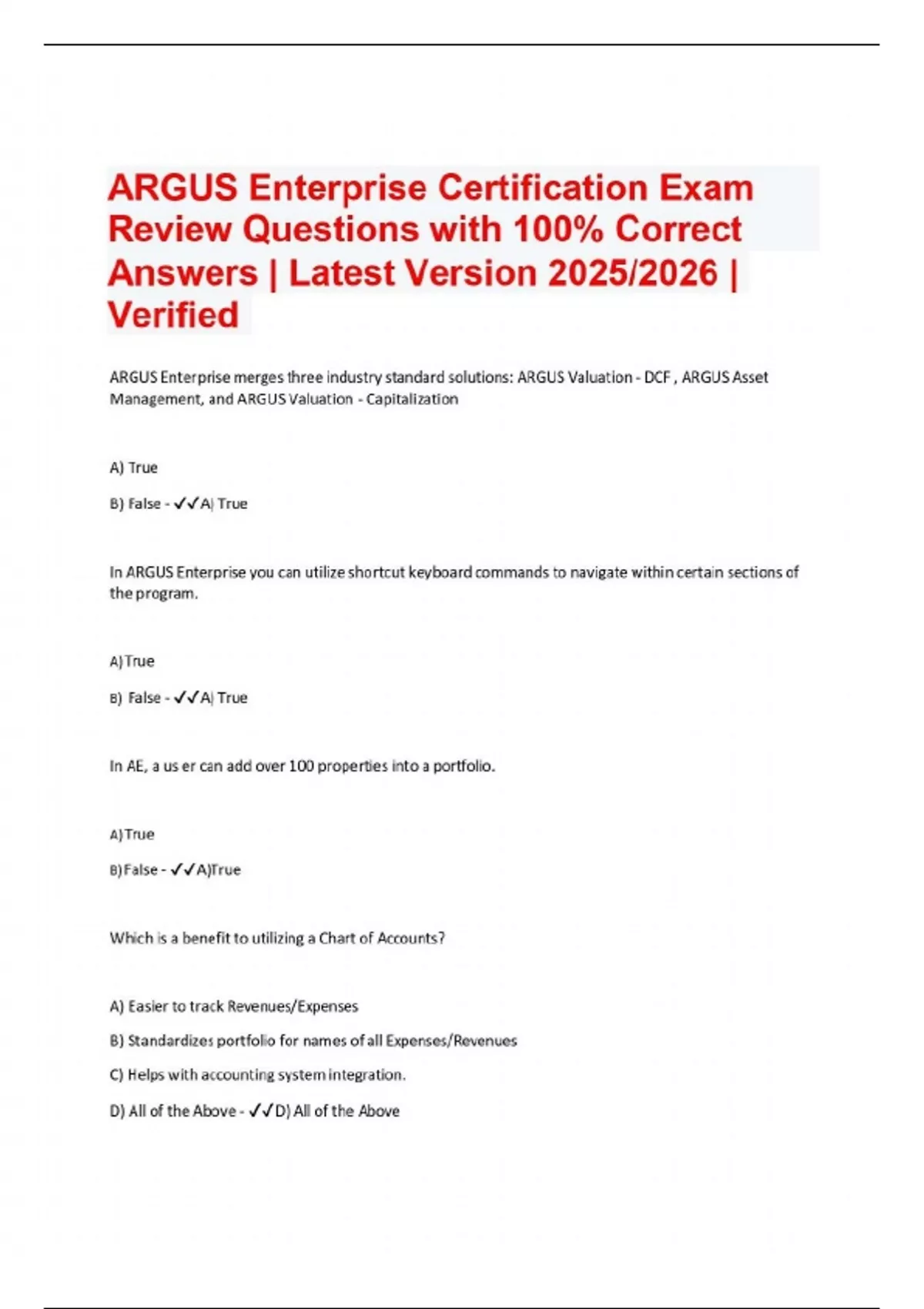 ARGUS Enterprise Certification Exam Review Questions with 100% Correct ...