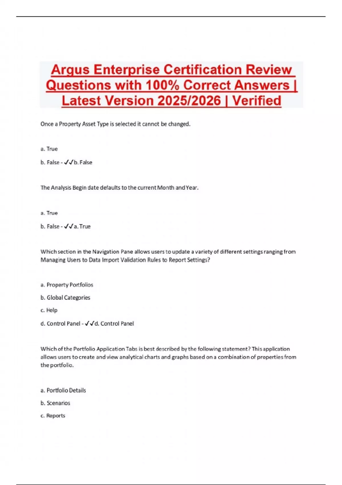 Argus Enterprise Certification Review Questions with 100% Correct ...