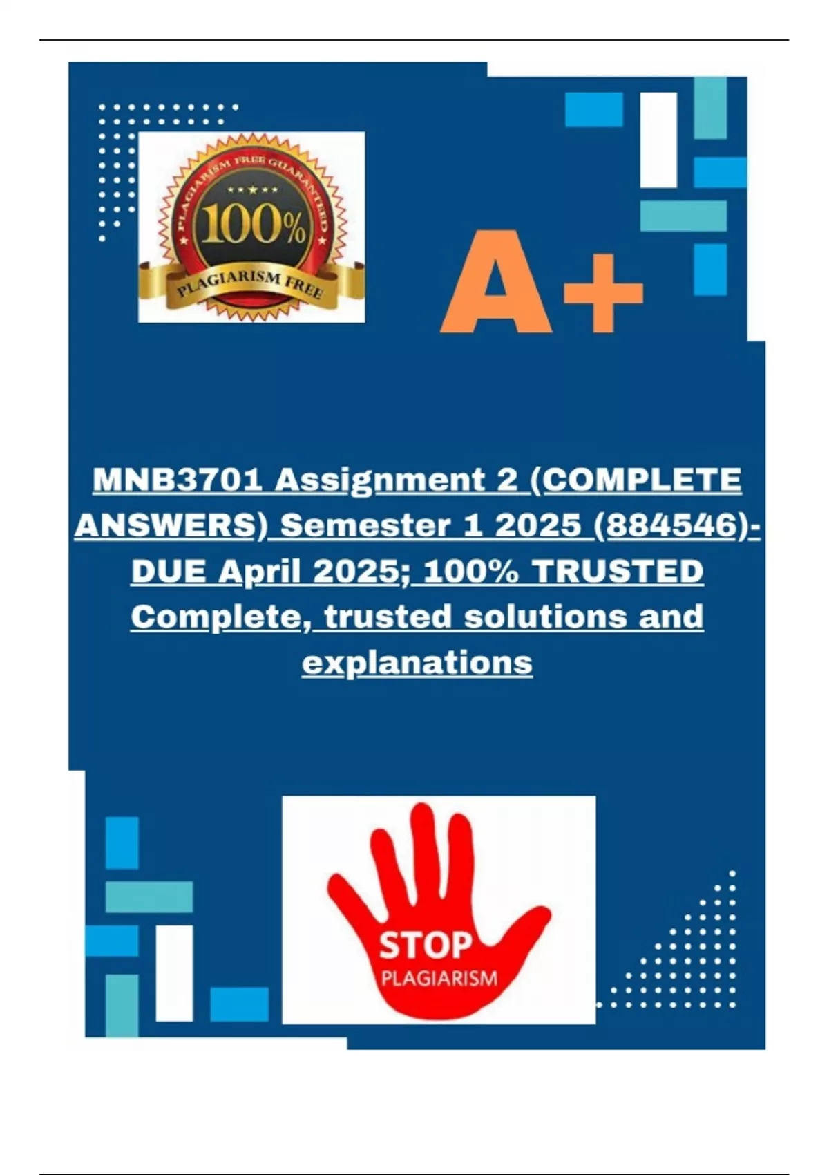 MNB3701 Assignment 2 (COMPLETE ANSWERS) Semester 1 2025 (884546)- DUE ...