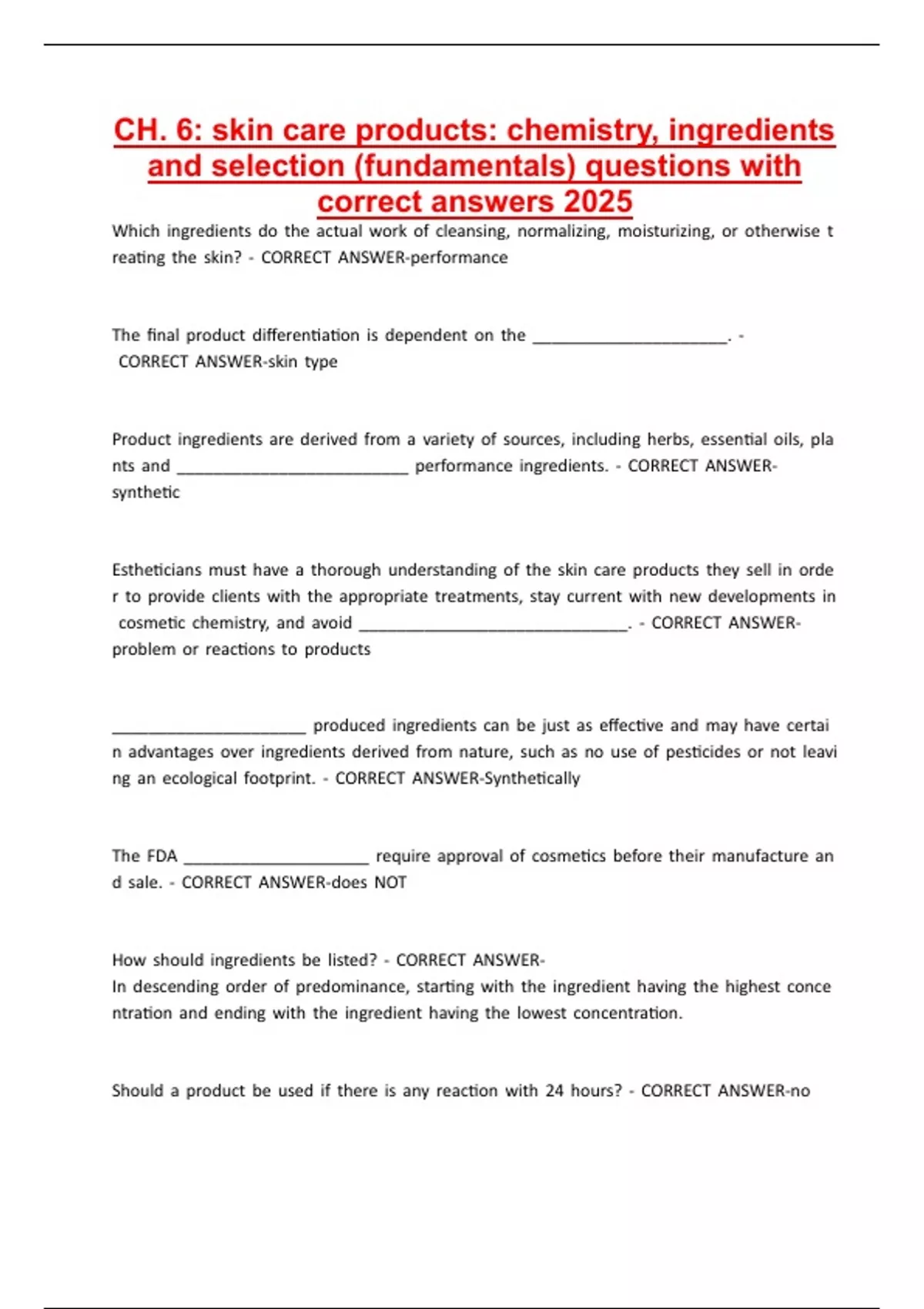 CH. 6: skin care products, chemistry, ingredients and selection ...