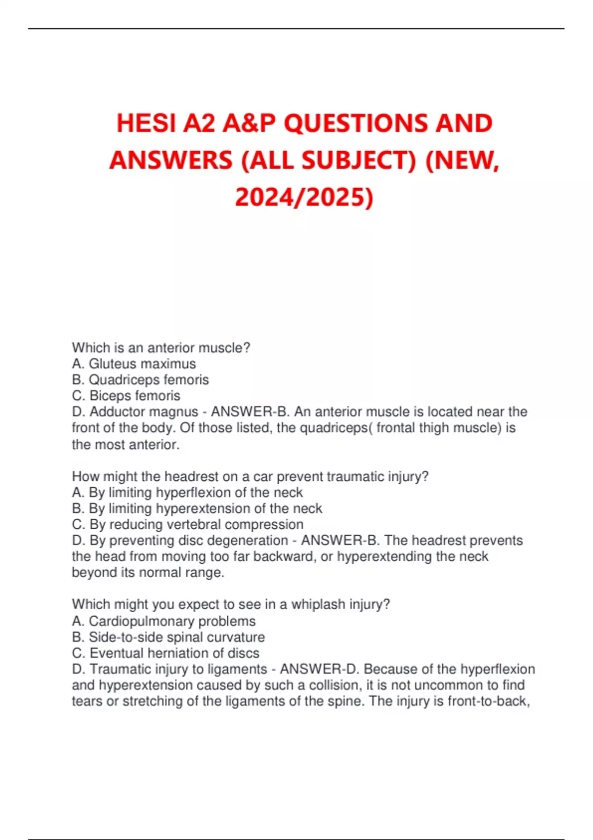 HESI A2 A&P QUESTIONS AND ANSWERS (ALL SUBJECT) (NEW, 2024/2025) - HESI ...
