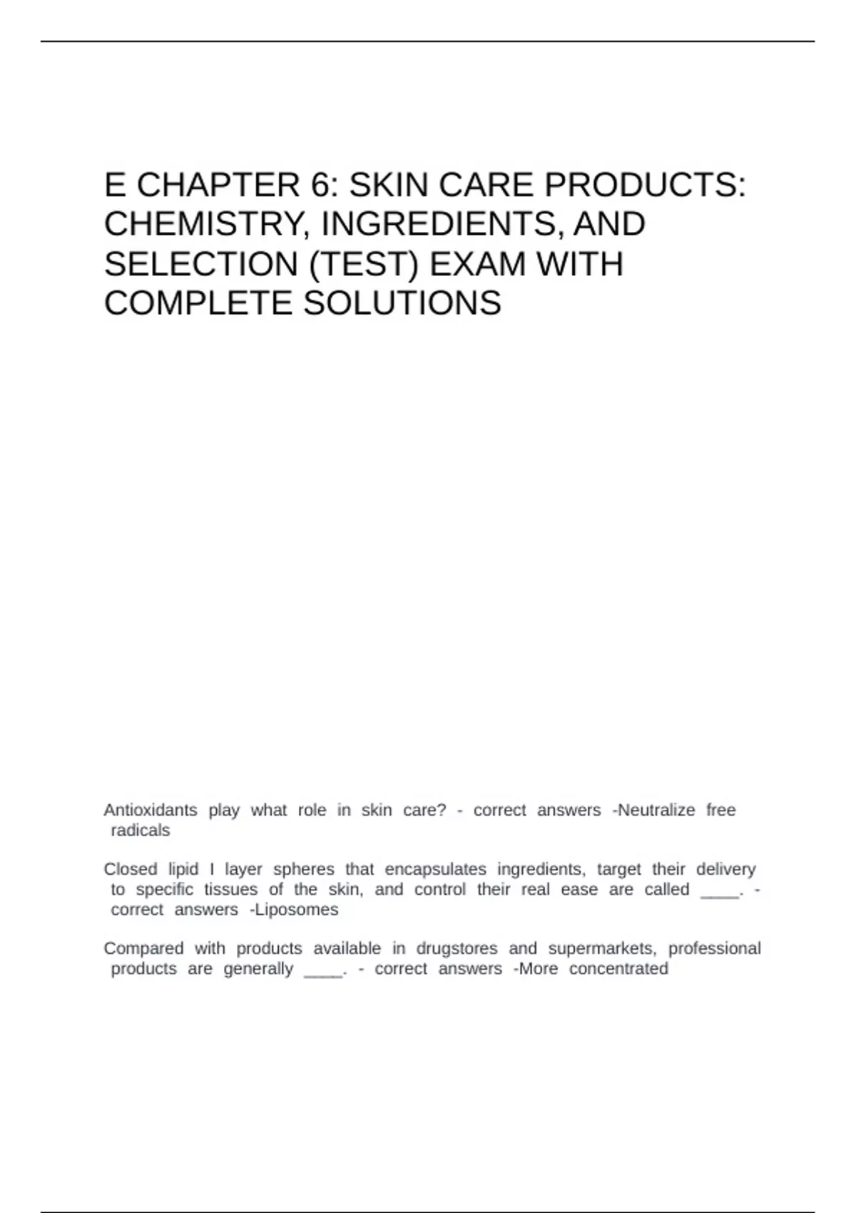 E Chapter 6 Skin Care Products Chemistry, Ingredients, and Selection ...