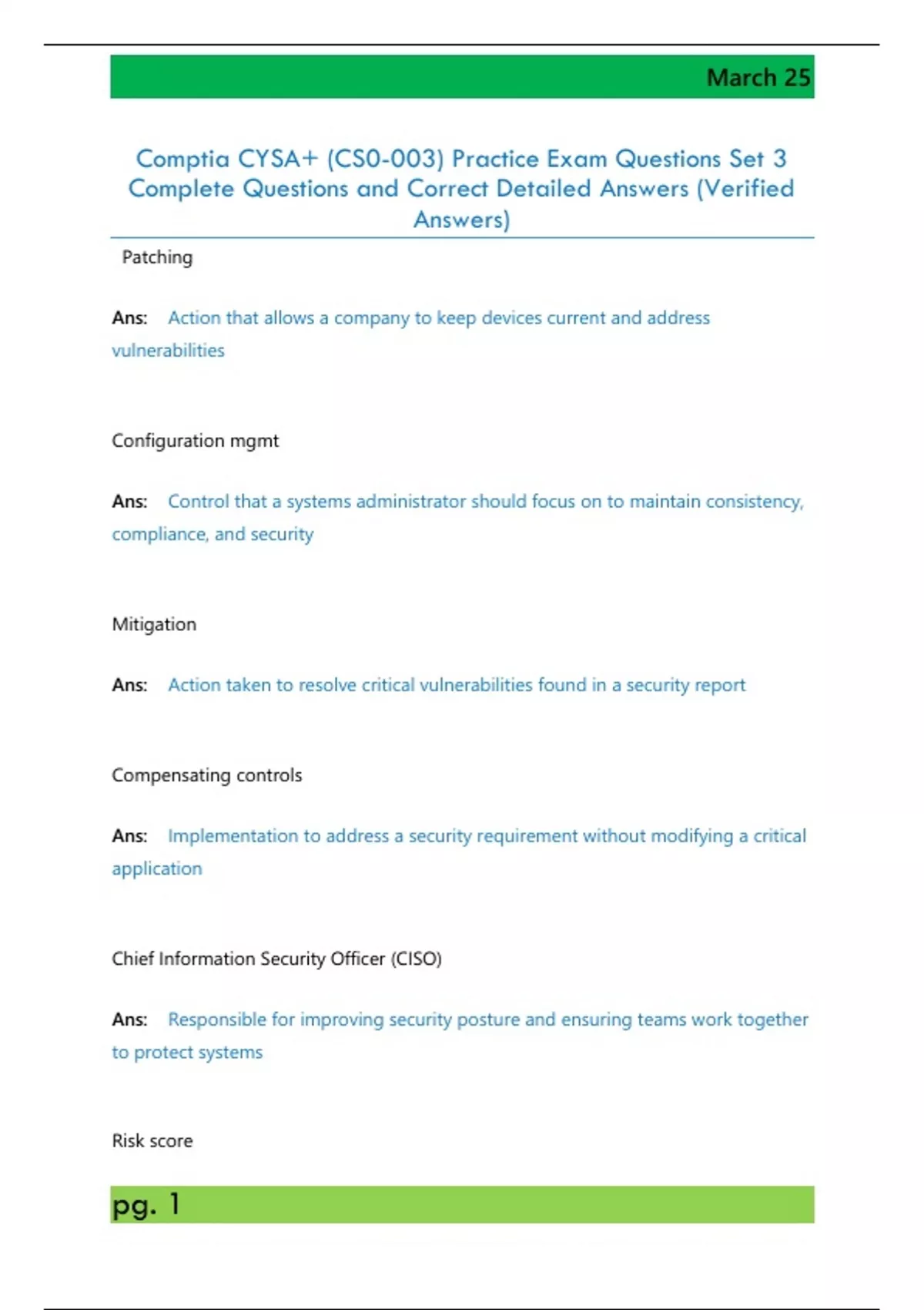 Comptia CYSA+ (CS0-003) Practice Exam Questions Set 3 Complete ...