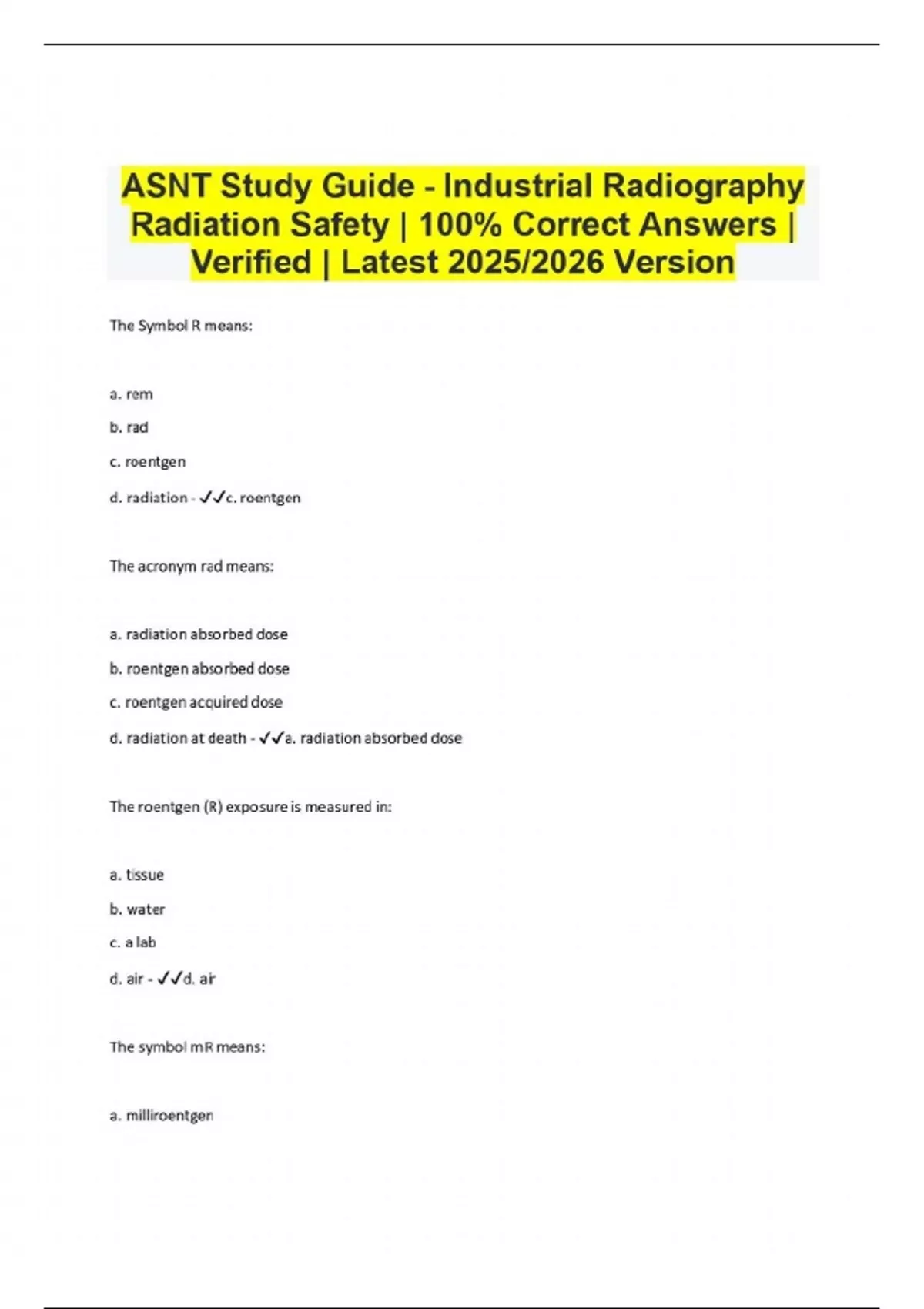 ASNT Study Guide - Industrial Radiography Radiation Safety | 100% ...