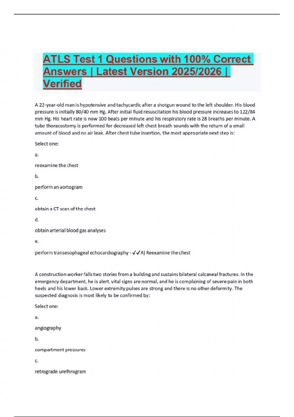 ATLS Test 1 Questions with 100% Correct Answers | Latest Version 2025/ ...