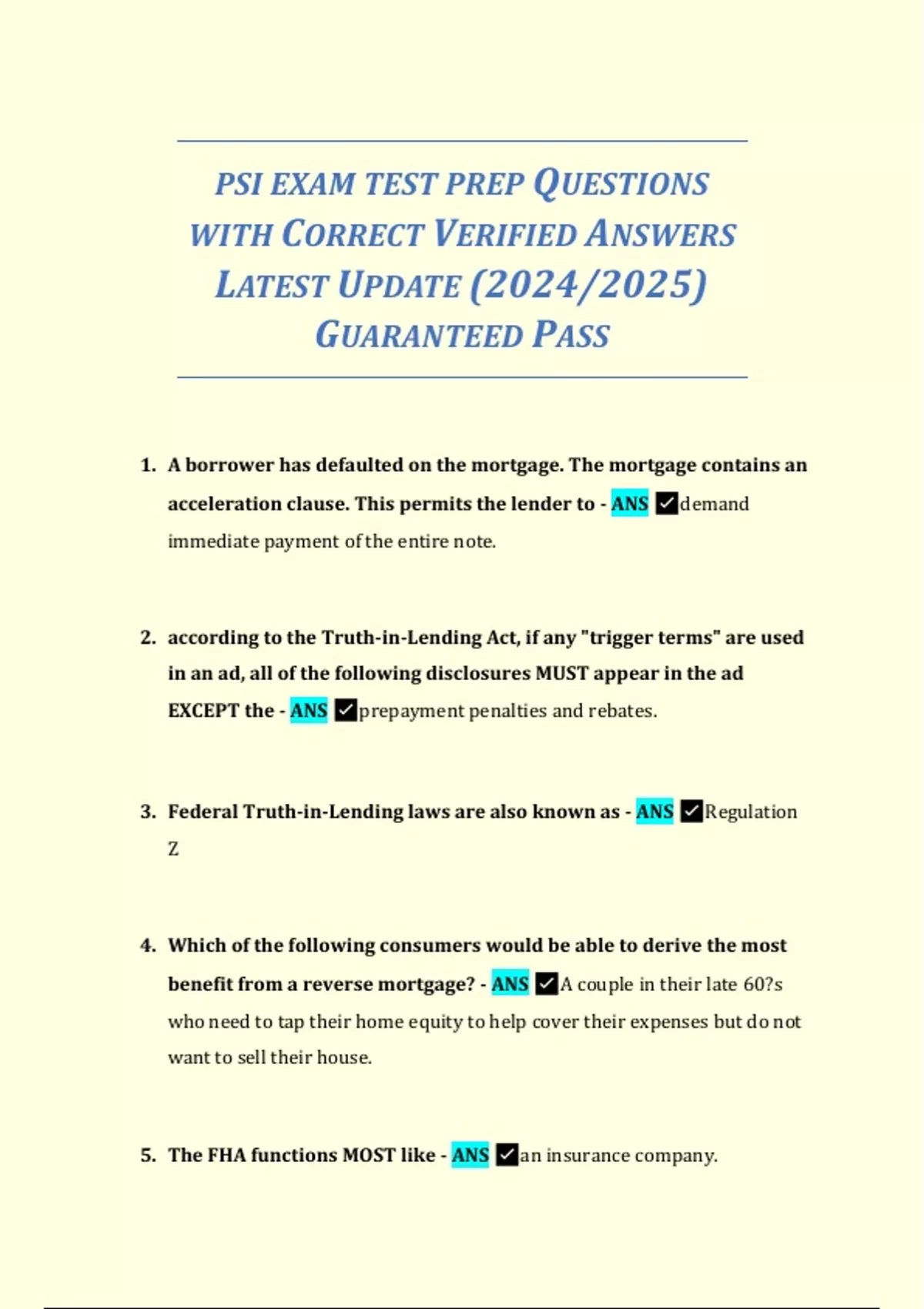 PSI EXAM TEST PREP QUESTIONS WITH CORRECT VERIFIED ANSWERS LATEST ...
