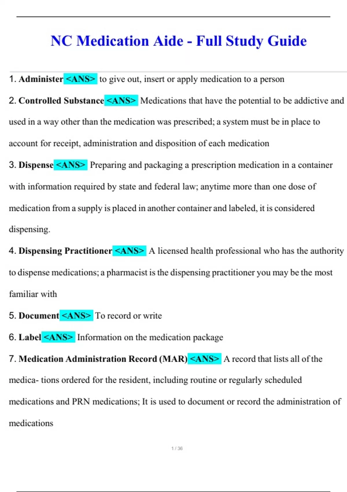 NC Medication Aide - Full Study Guide with answers 2025/2026 ...
