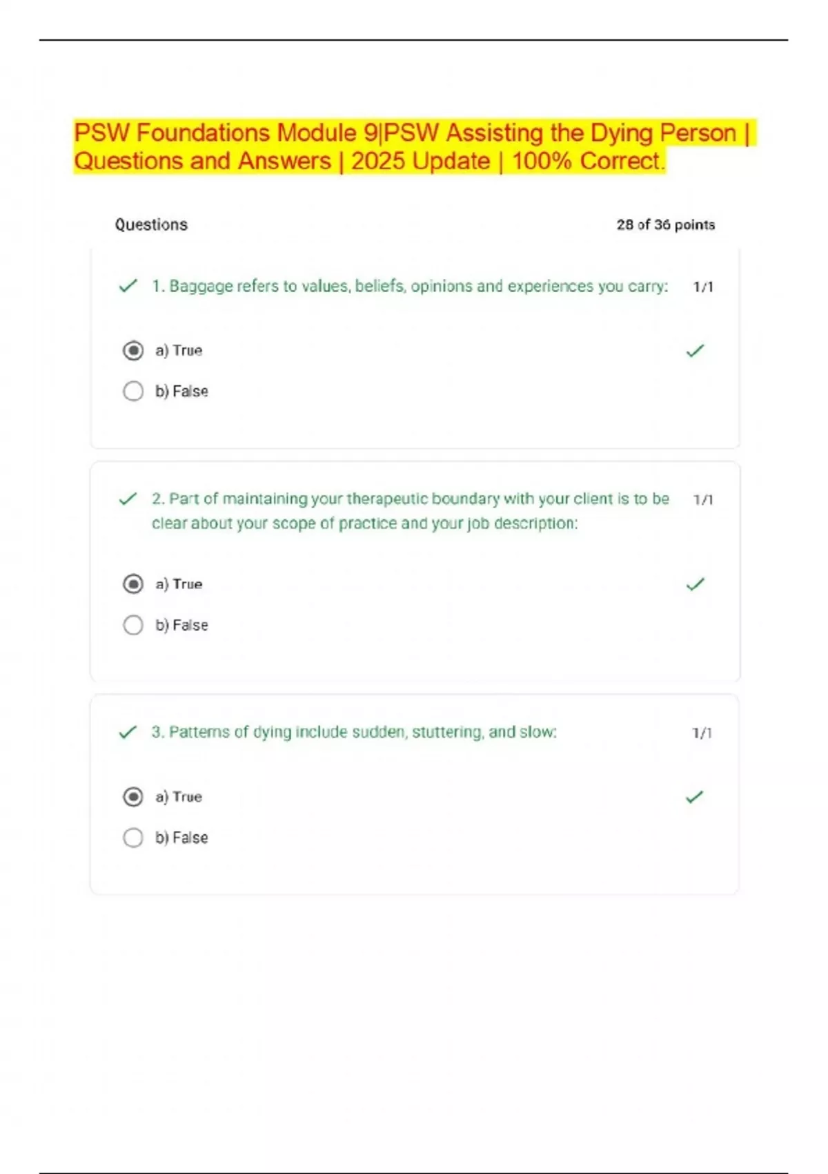 PSW Foundations Module 9 PSW Assisting the Dying Person Exam ...