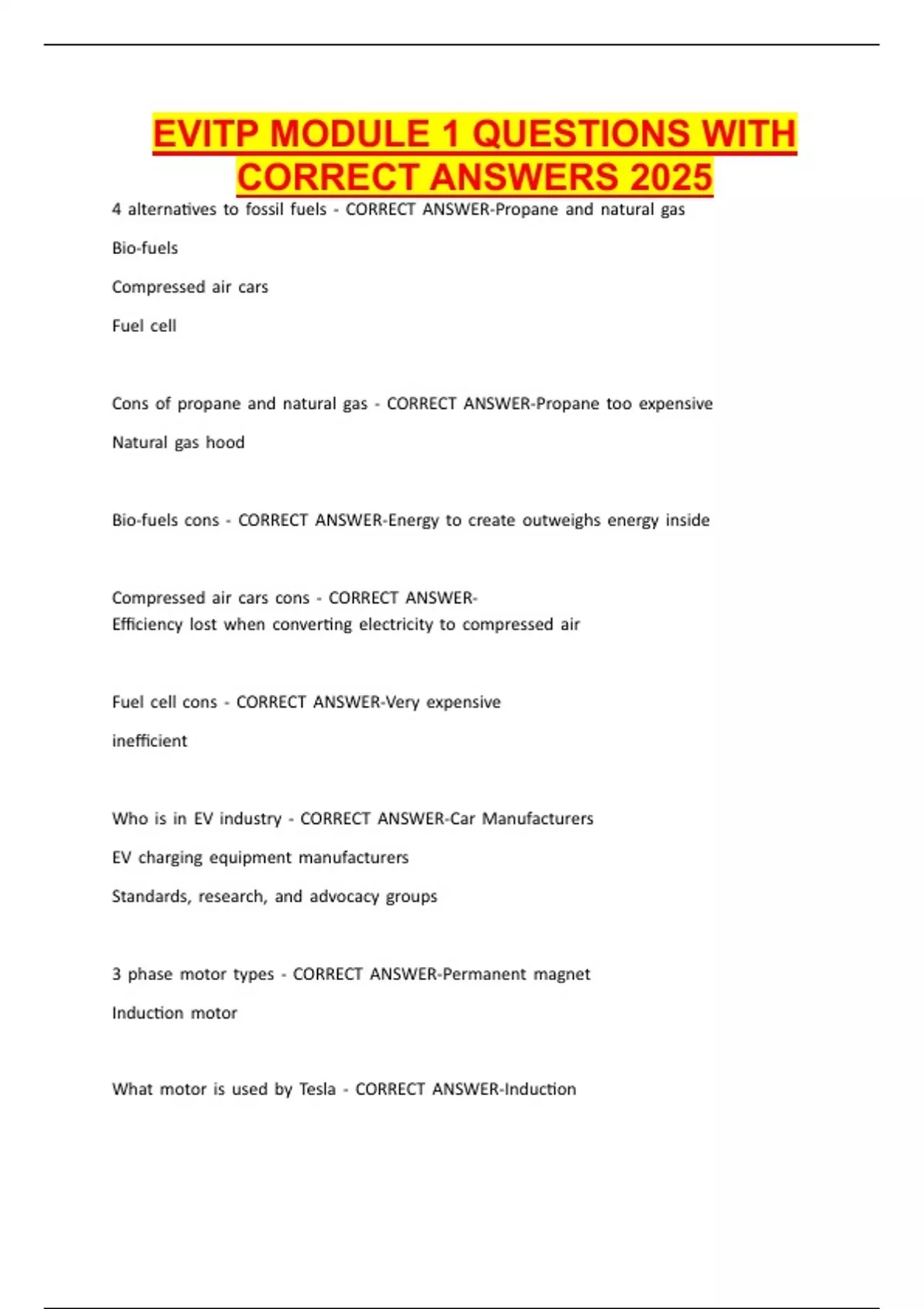 EVITP MODULE 1 QUESTIONS WITH CORRECT ANSWERS 2025 - EVITP - Stuvia US