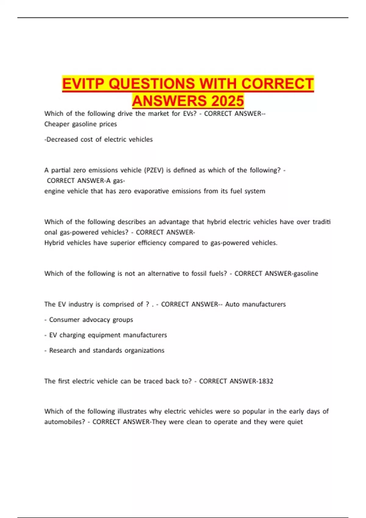EVITP QUESTIONS WITH CORRECT ANSWERS 2025 - EVITP - Stuvia US