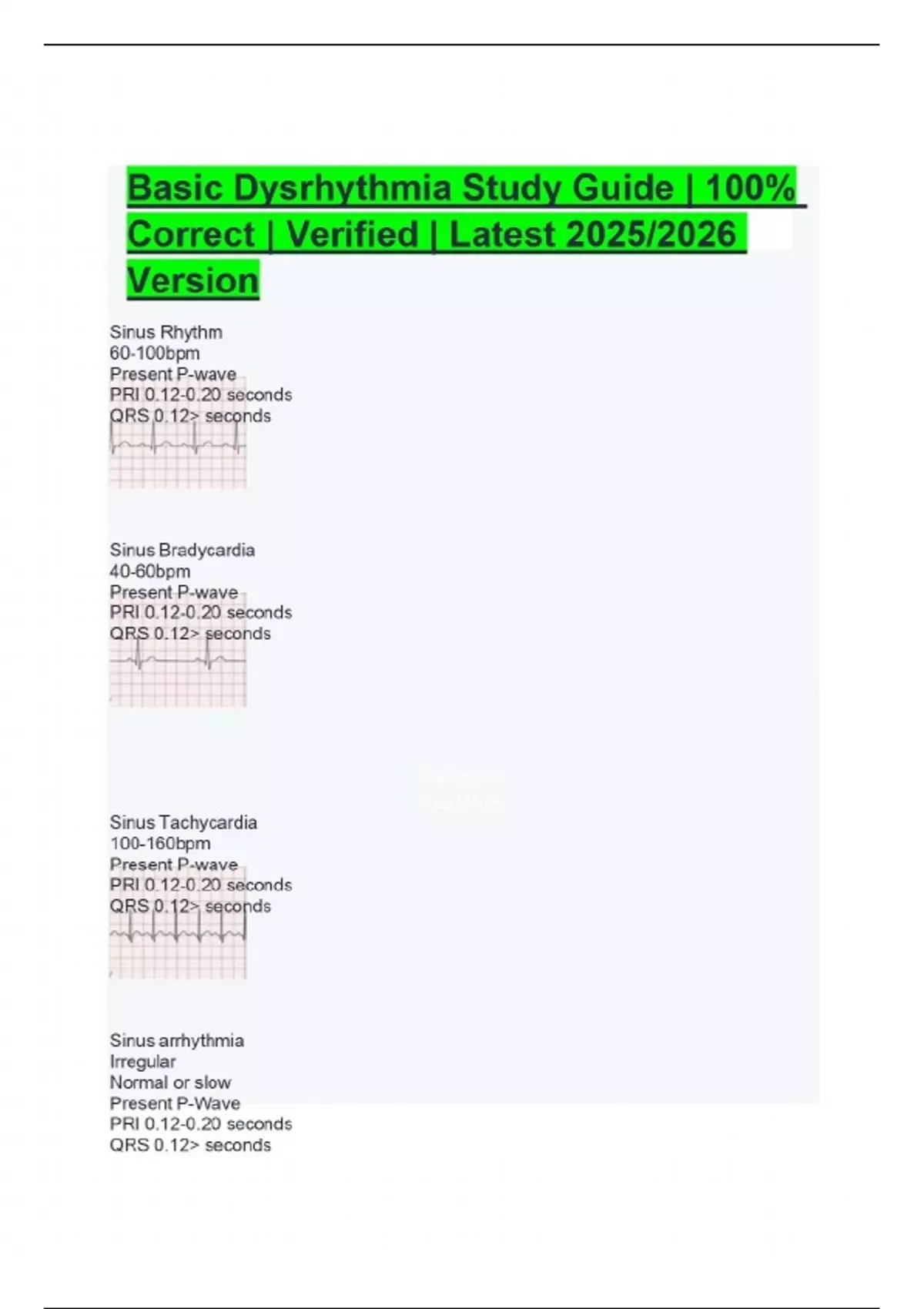 Basic Dysrhythmia Study Guide | 100% Correct | Verified | Latest 2025/ ...