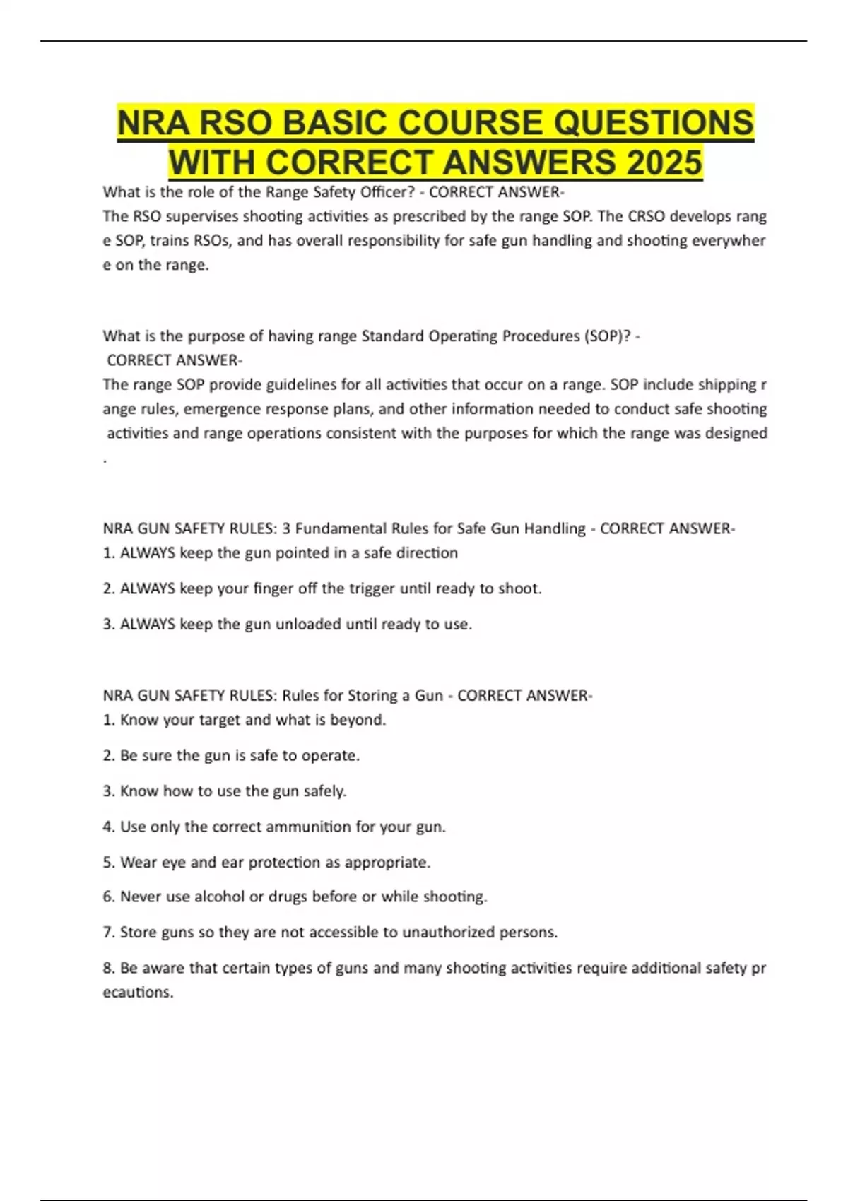 NRA RSO BASIC COURSE QUESTIONS WITH CORRECT ANSWERS 2025 - NRA - Stuvia US