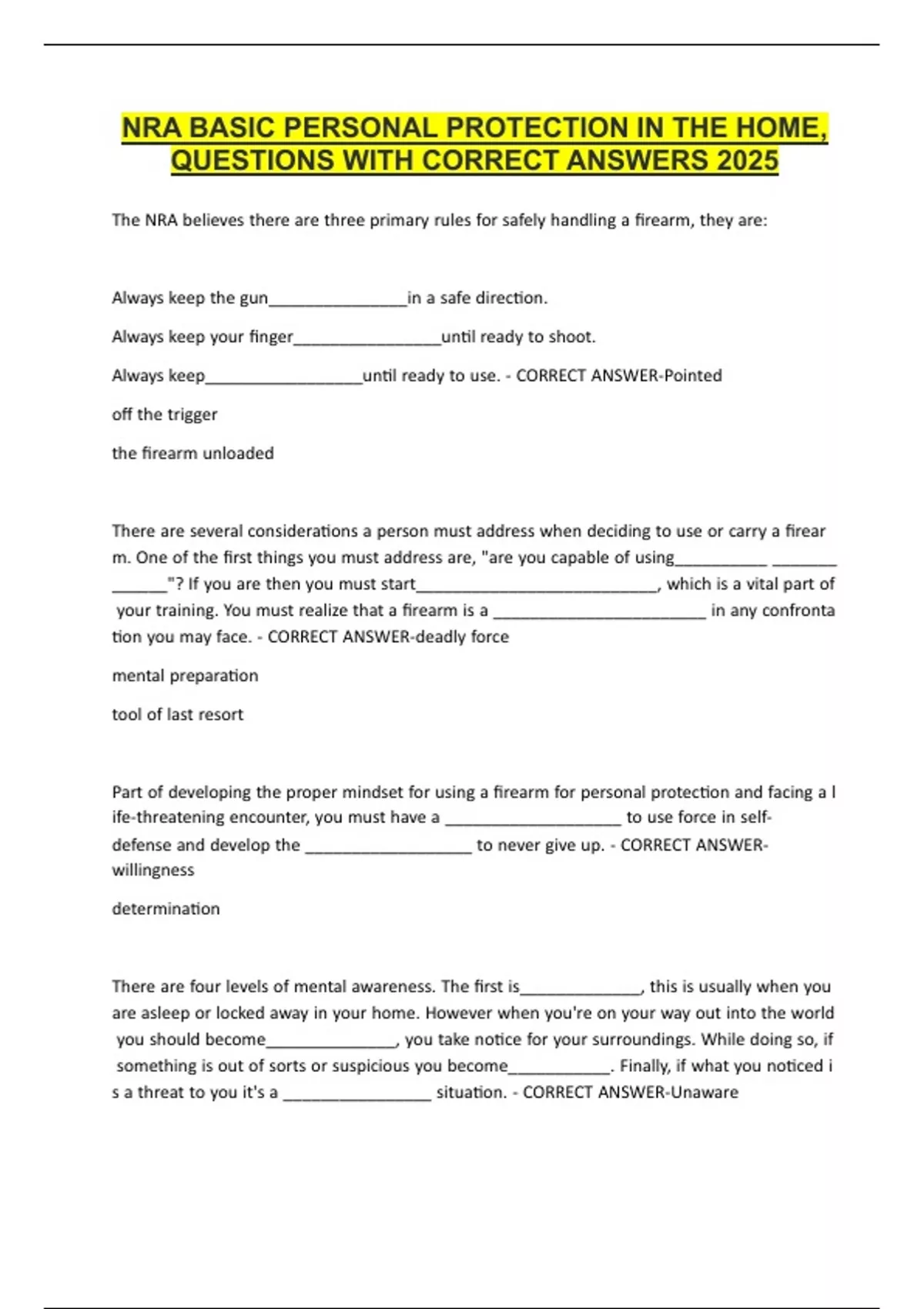 NRA BASIC PERSONAL PROTECTION IN THE HOME, QUESTIONS WITH CORRECT ANSWERS 2025 - NRA - Stuvia US