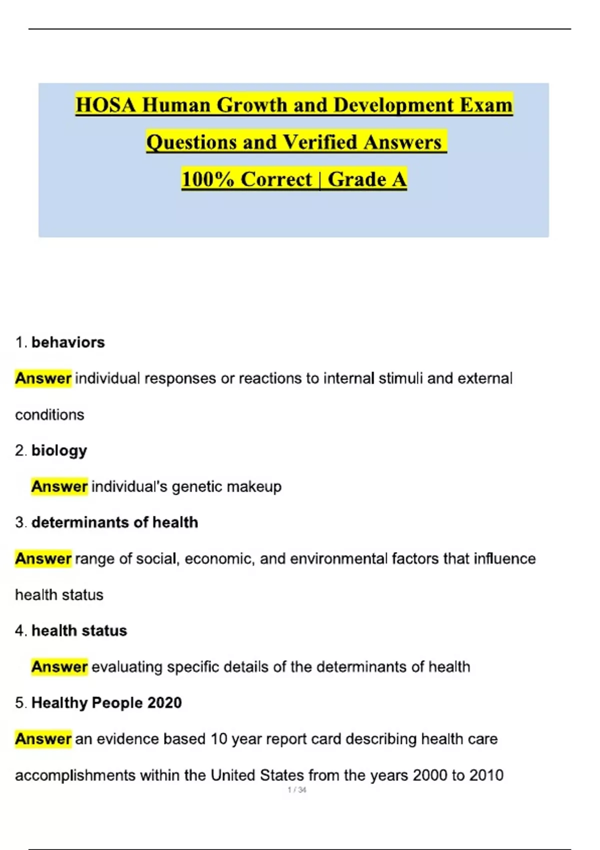 HOSA Human Growth and Development Exam (2025 / 2026 Update) Questions ...