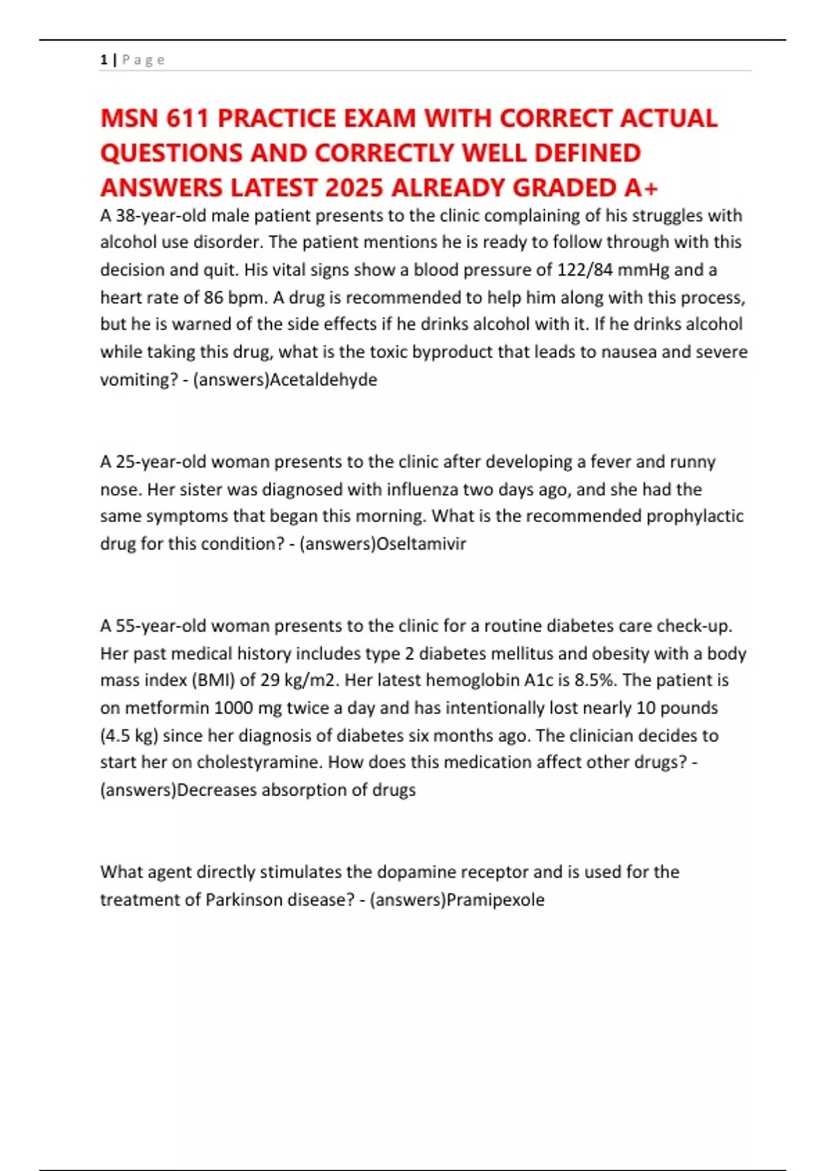 MSN 611 PRACTICE EXAM WITH CORRECT ACTUAL QUESTIONS AND CORRECTLY WELL ...