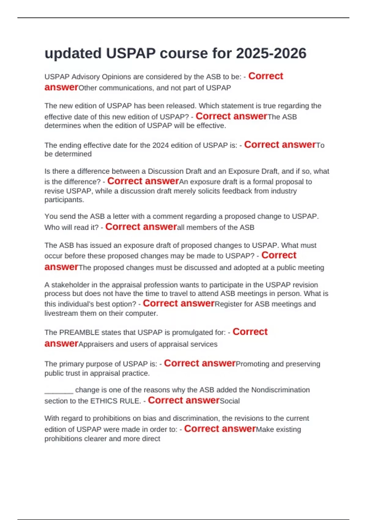 updated USPAP course for - Updated USPAP course for 2025-2026 - Stuvia US