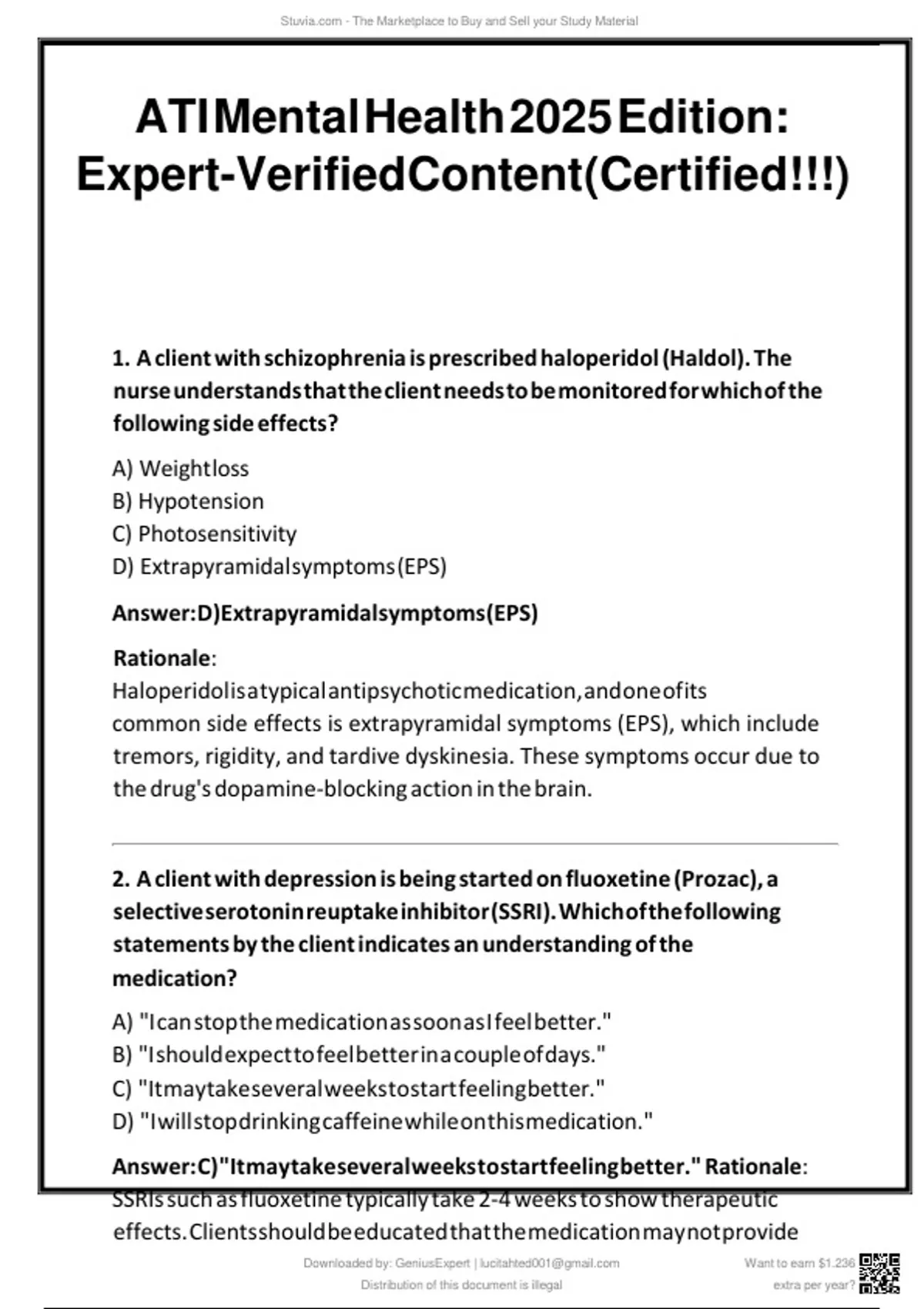 ATI Mental Health 2025 Edition: Expert-Verified Content (Certified ...