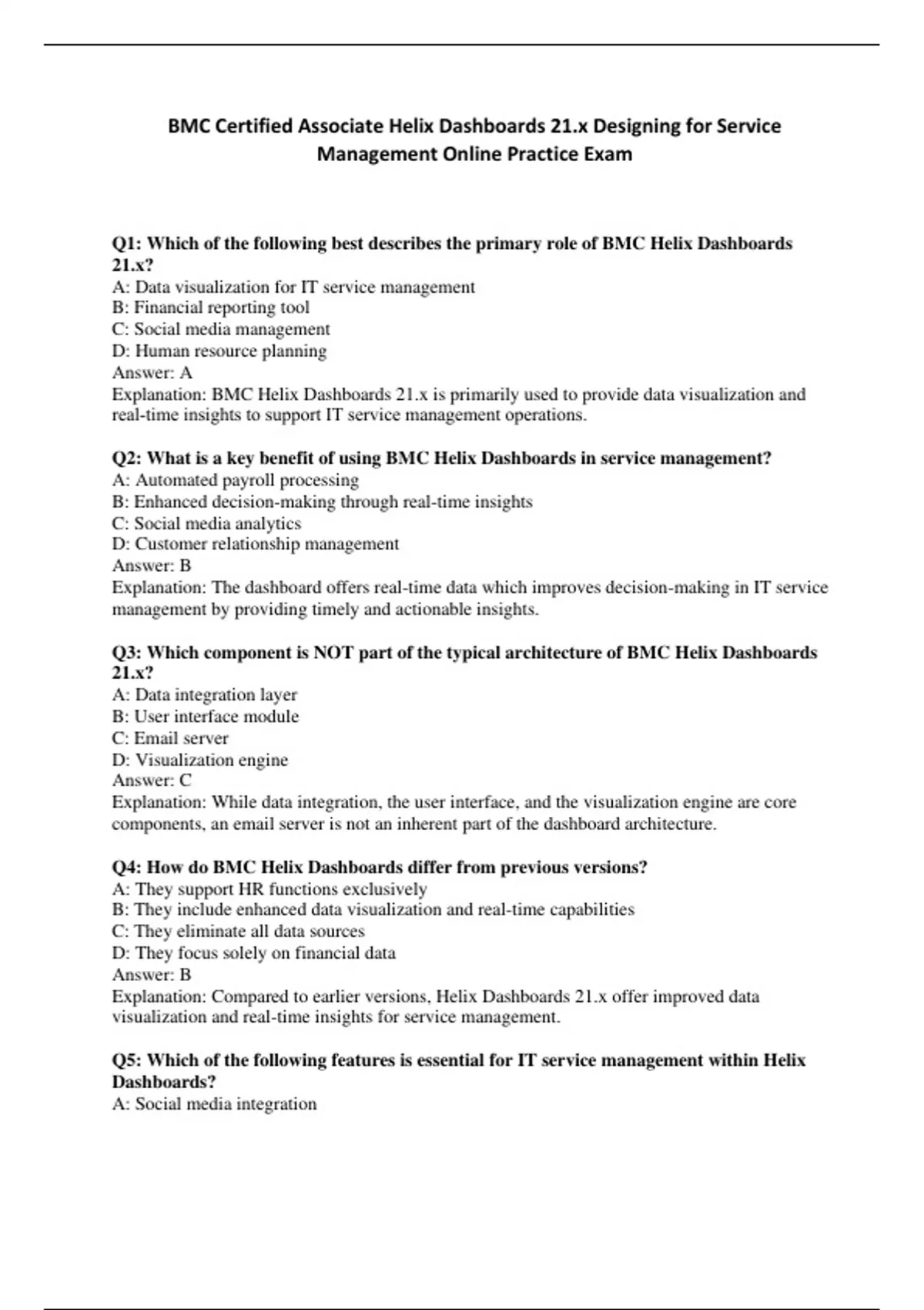 BMC Certified Associate Helix Dashboards 21.x Designing for Service ...