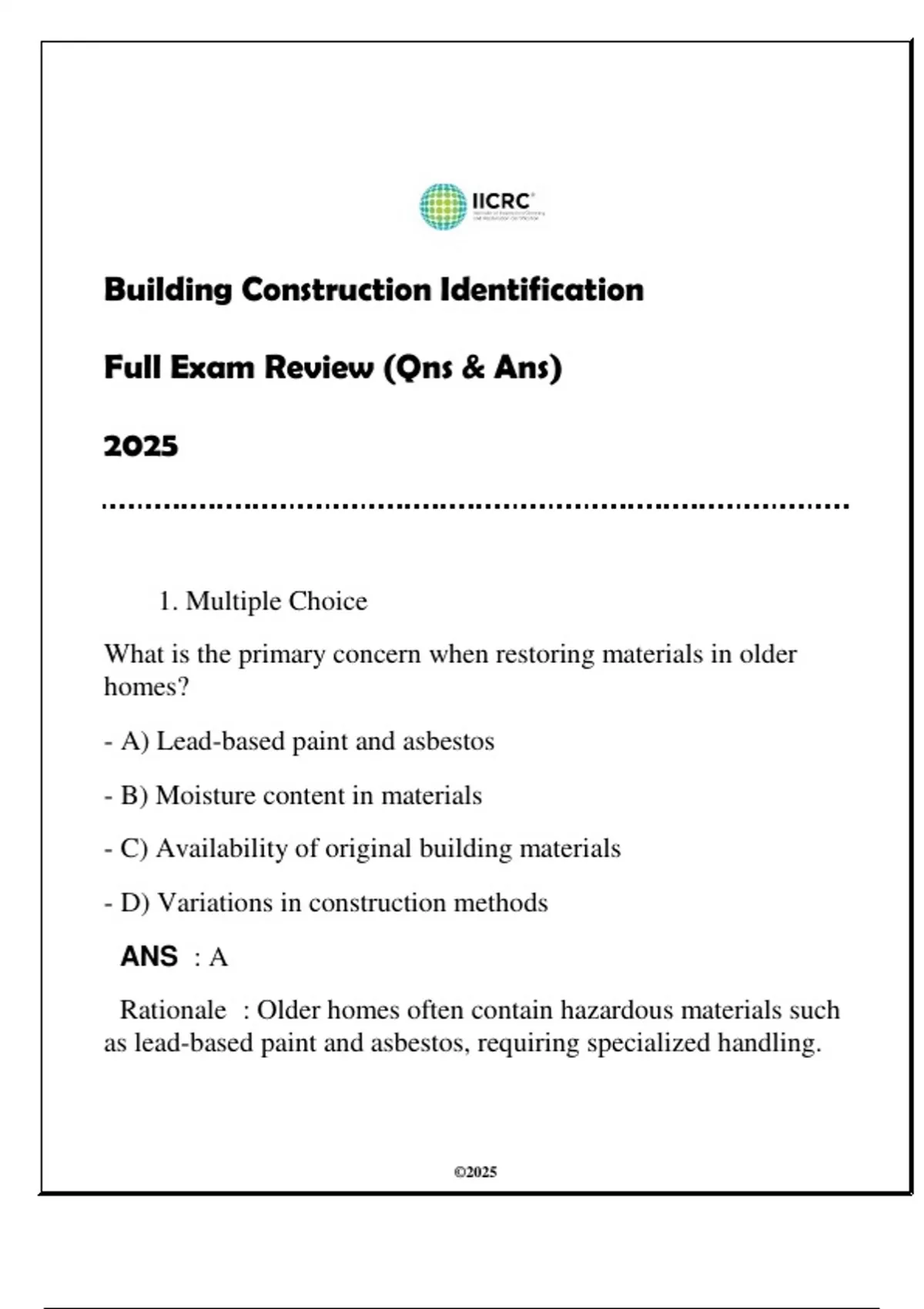 IICRC BCI Full Exam Review (Qns & Ans) 2025 - IICRC - Stuvia US