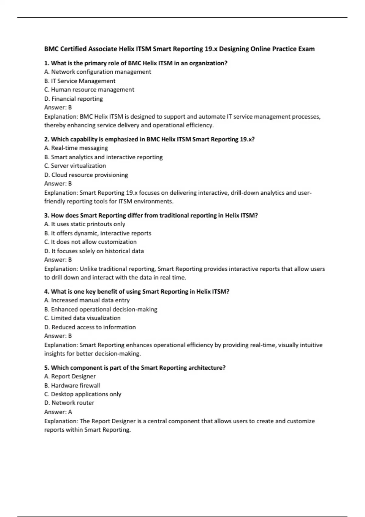 BMC Certified Associate Helix ITSM Smart Reporting 19.x Designing ...
