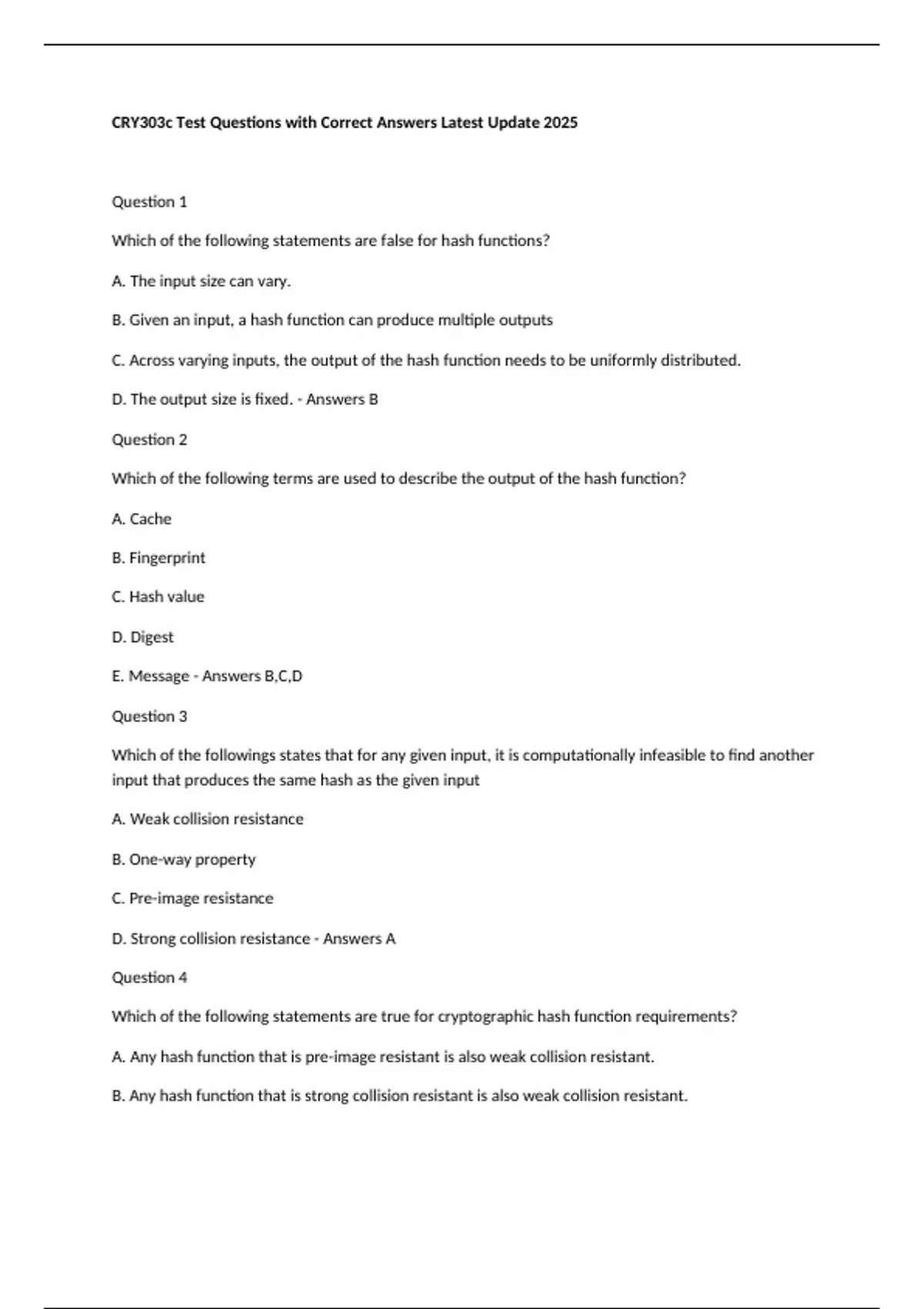 CRY303c Test Questions with Correct Answers Latest Update 2025 ...