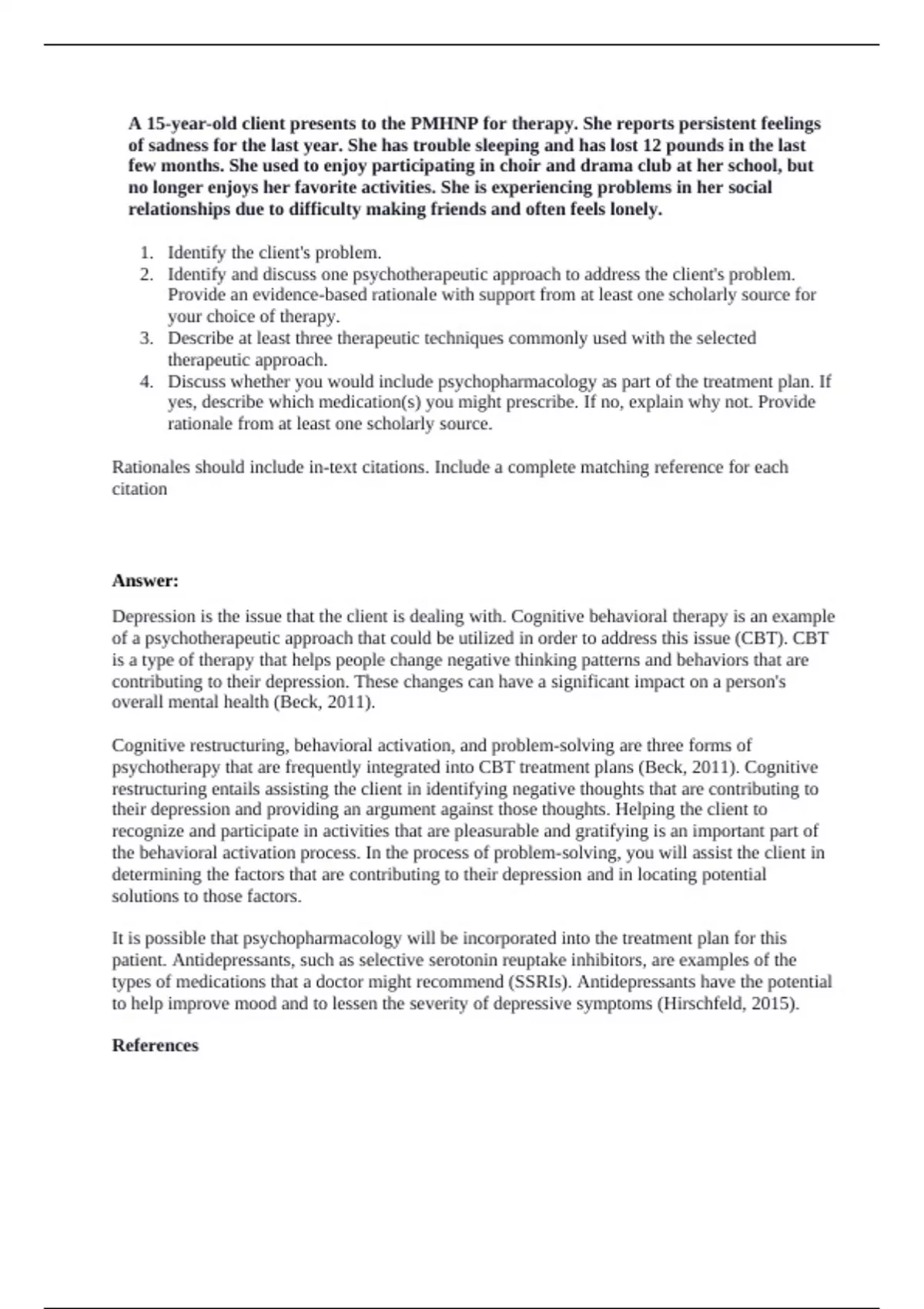 NR 605 Week 5 Assignment; Which Therapy Would You Choose - Scenario; A ...