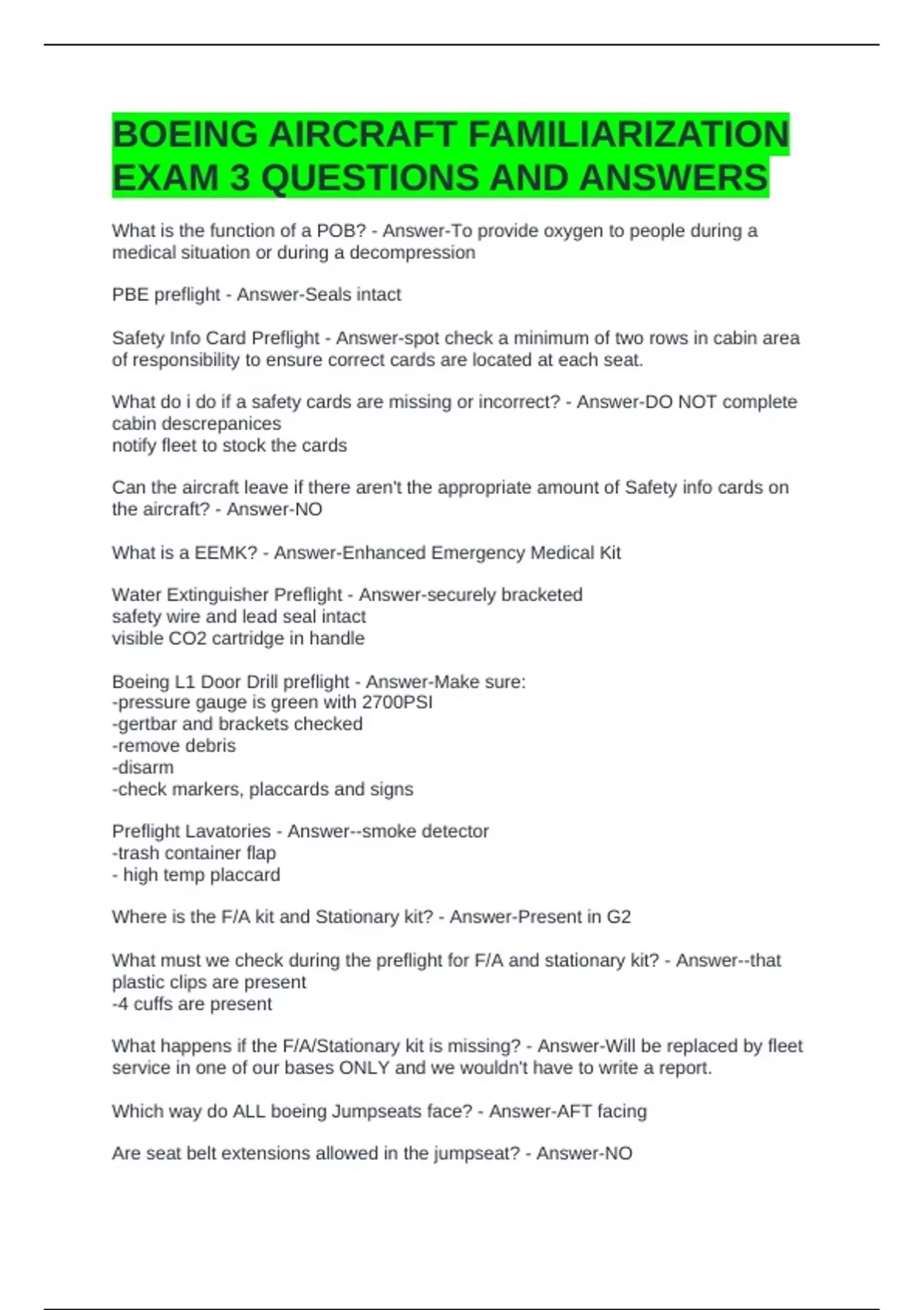 BOEING AIRCRAFT FAMILIARIZATION EXAM 3 QUESTIONS AND ANSWERS - BOEING ...