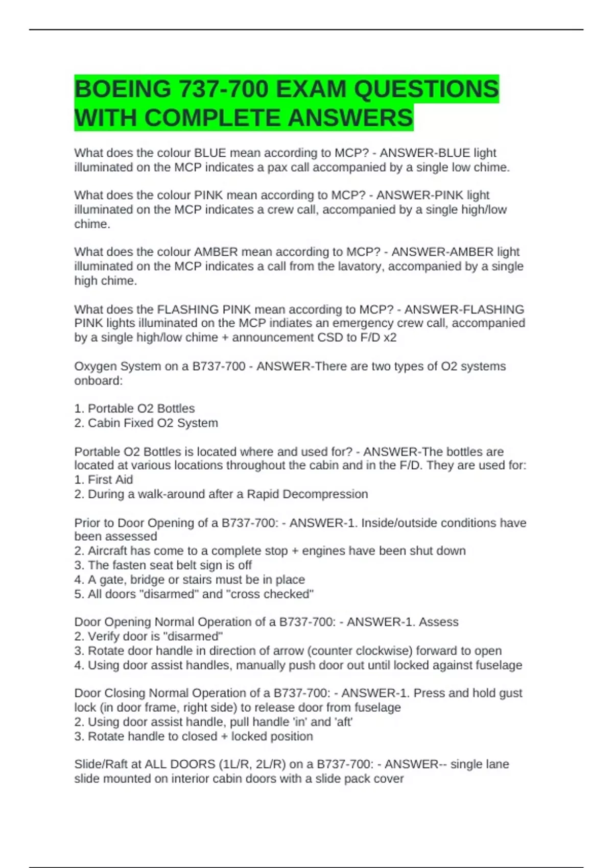 BOEING 737-700 EXAM QUESTIONS WITH COMPLETE ANSWERS - BOEING - Stuvia US