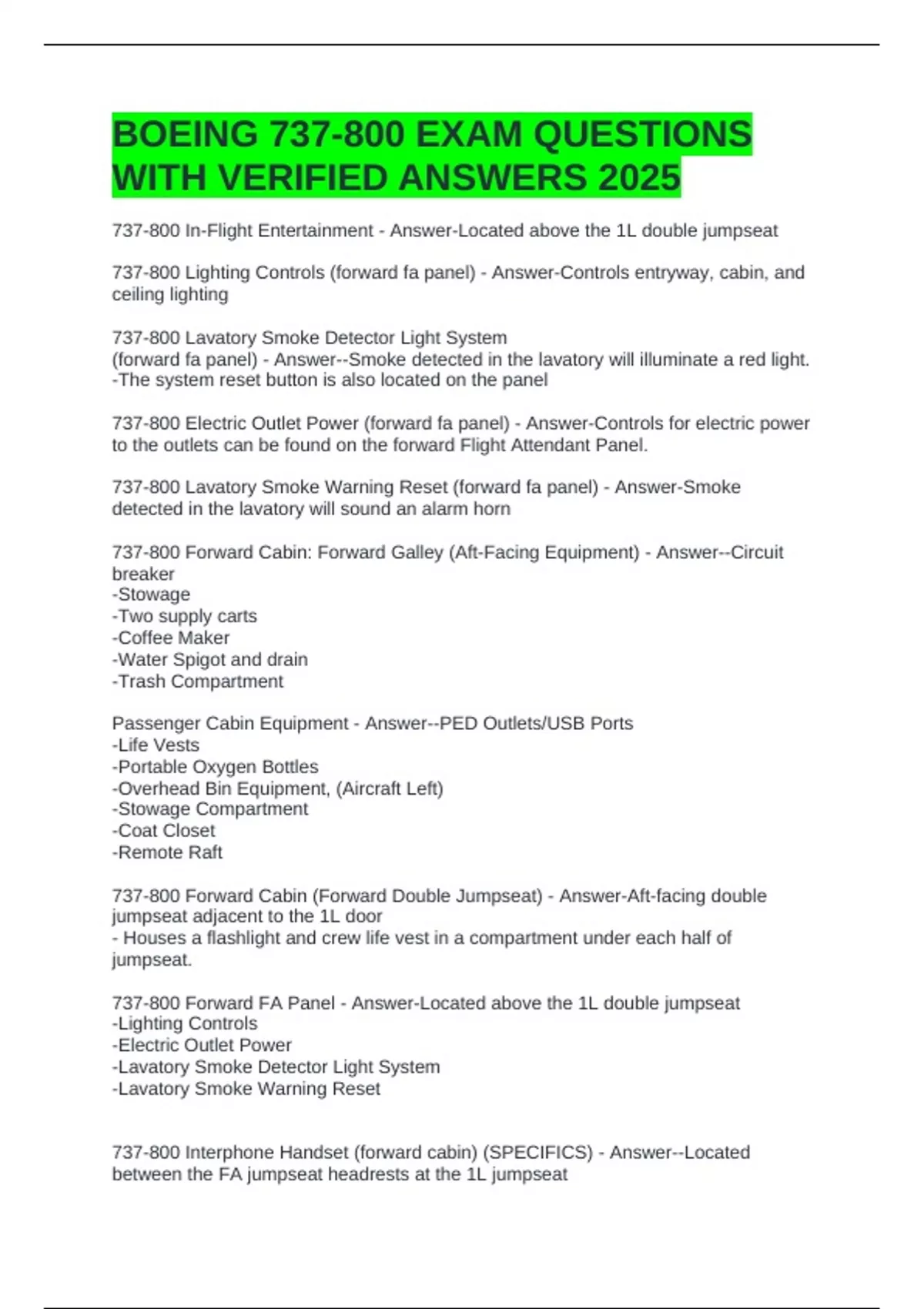 BOEING 737-800 EXAM QUESTIONS WITH VERIFIED ANSWERS 2025 - BOEING ...