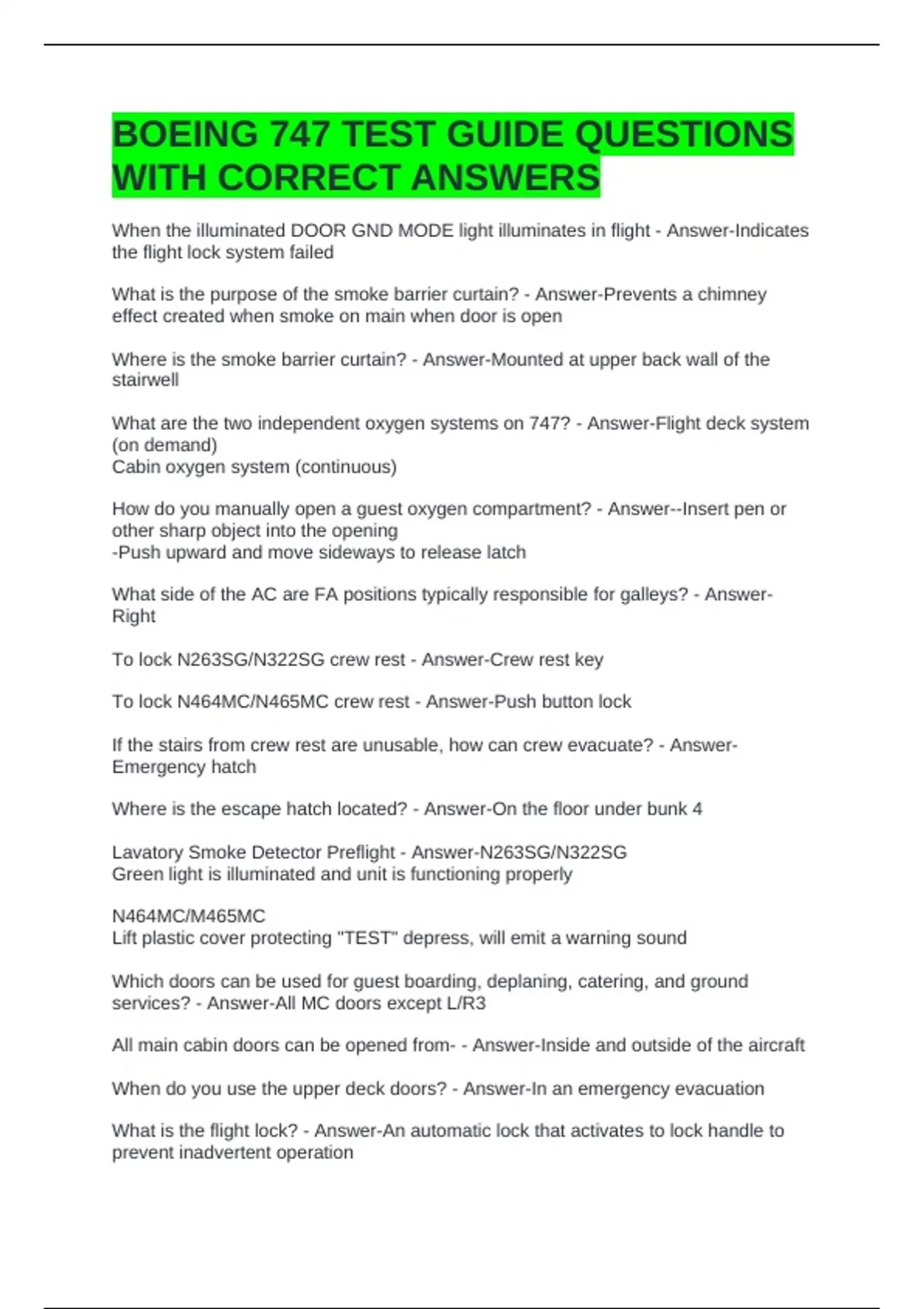 BOEING 747 TEST GUIDE QUESTIONS WITH CORRECT ANSWERS - BOEING - Stuvia US
