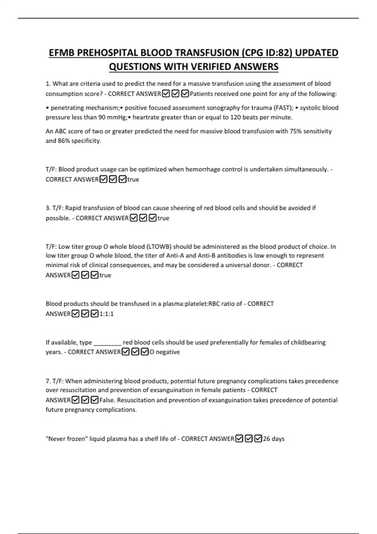 EFMB PREHOSPITAL BLOOD TRANSFUSION (CPG ID82) UPDATED QUESTIONS WITH ...