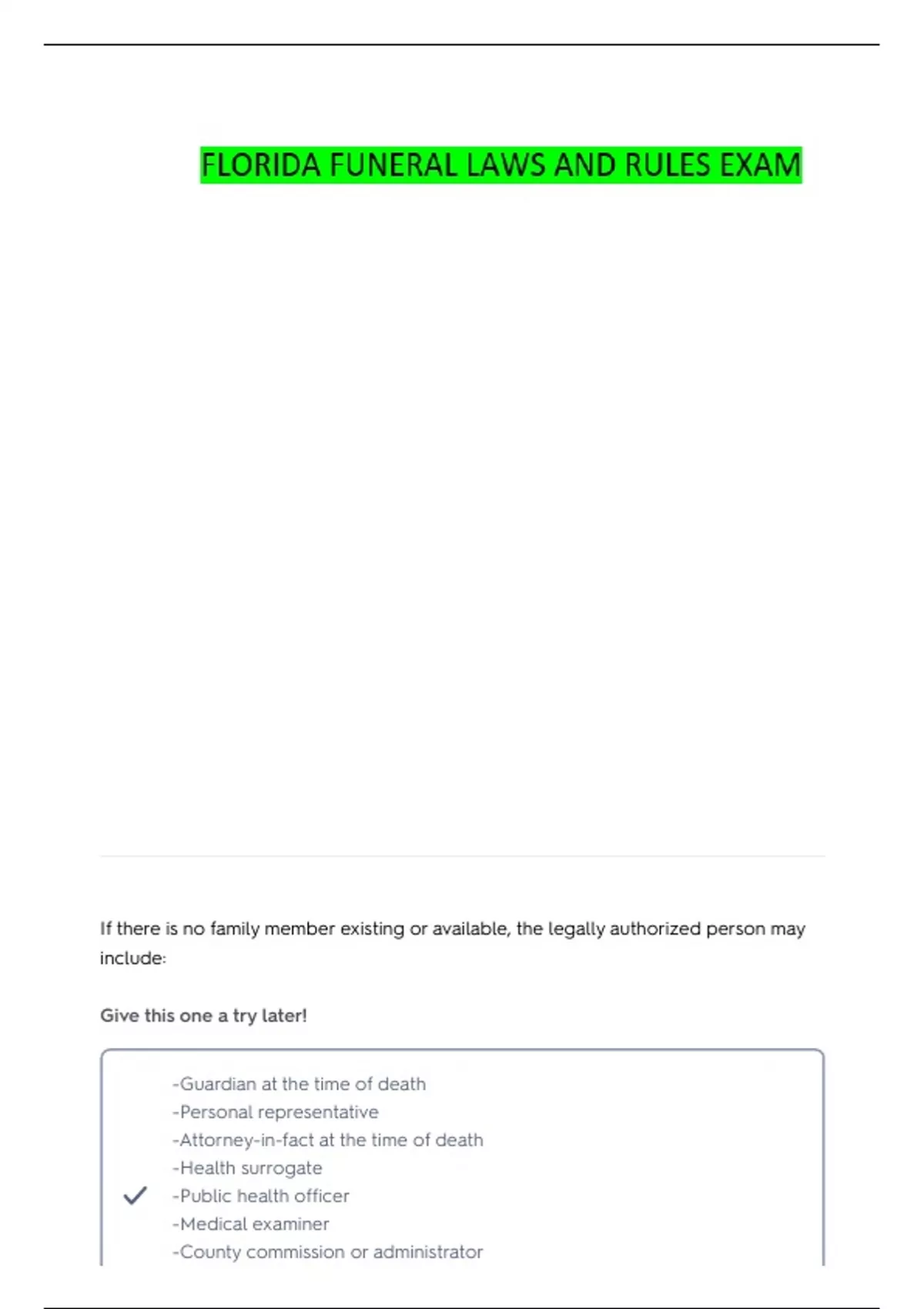 FLORIDA FUNERAL LAWS AND RULES EXAM 2025 WITH WELL ANSWERED QUESTIONS ...