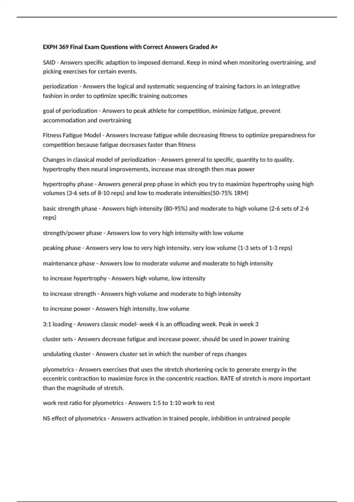 EXPH 369 Final Exam Questions with Correct Answers Graded A+ - EXPH 369 ...