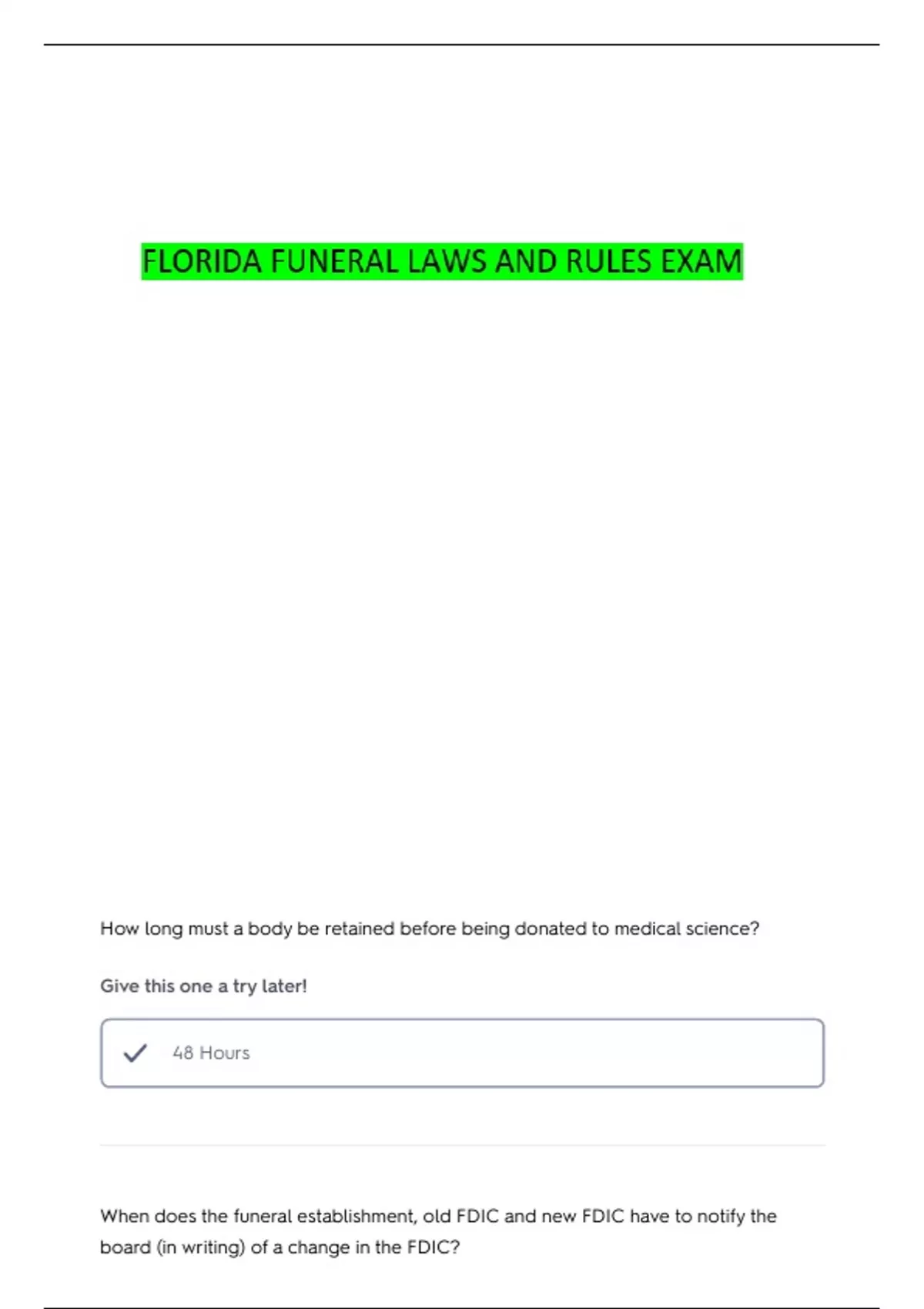 FLORIDA FUNERAL LAWS AND RULES EXAM 2025 QUESTIONS WITH COMPLETE ...