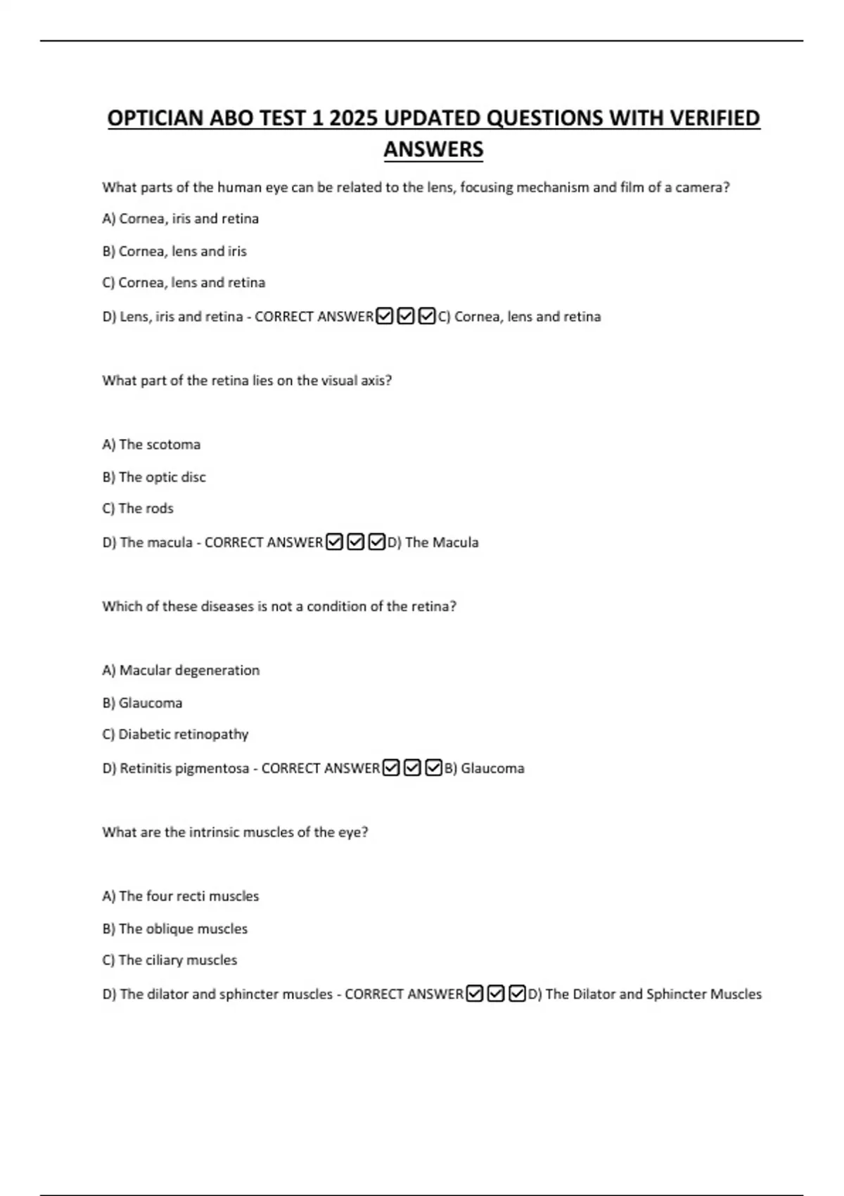OPTICIAN ABO TEST 1 2025 UPDATED QUESTIONS WITH VERIFIED ANSWERS ...