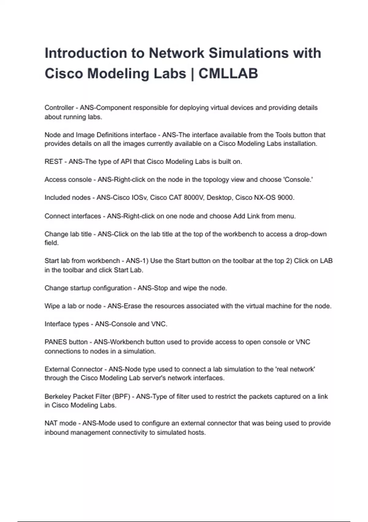 Introduction To Network Simulations With Cisco Modeling Labs Cmllab Question And Answers