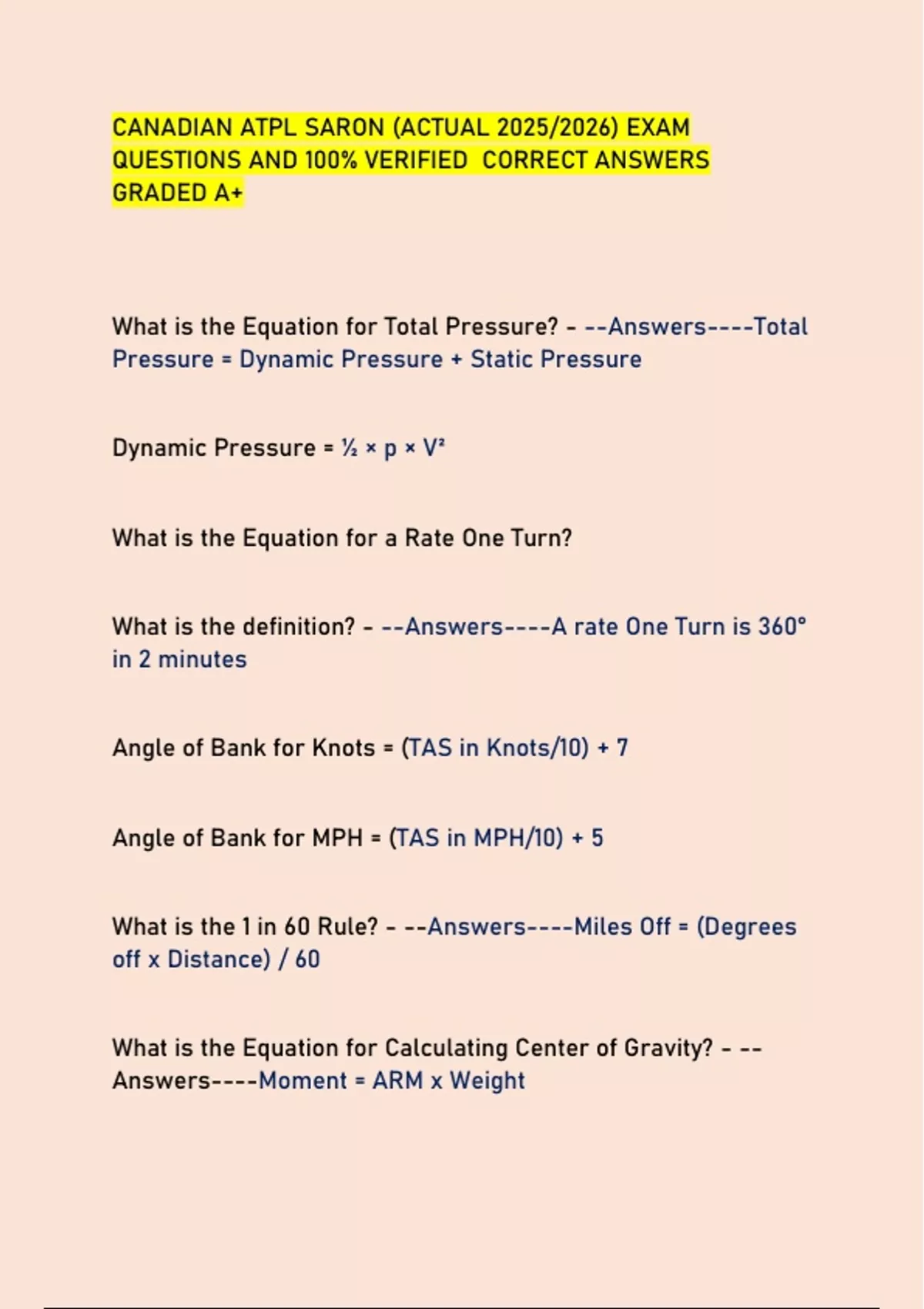 CANADIAN ATPL SARON (ACTUAL 2025/2026) EXAM QUESTIONS AND 100% VERIFIED ...