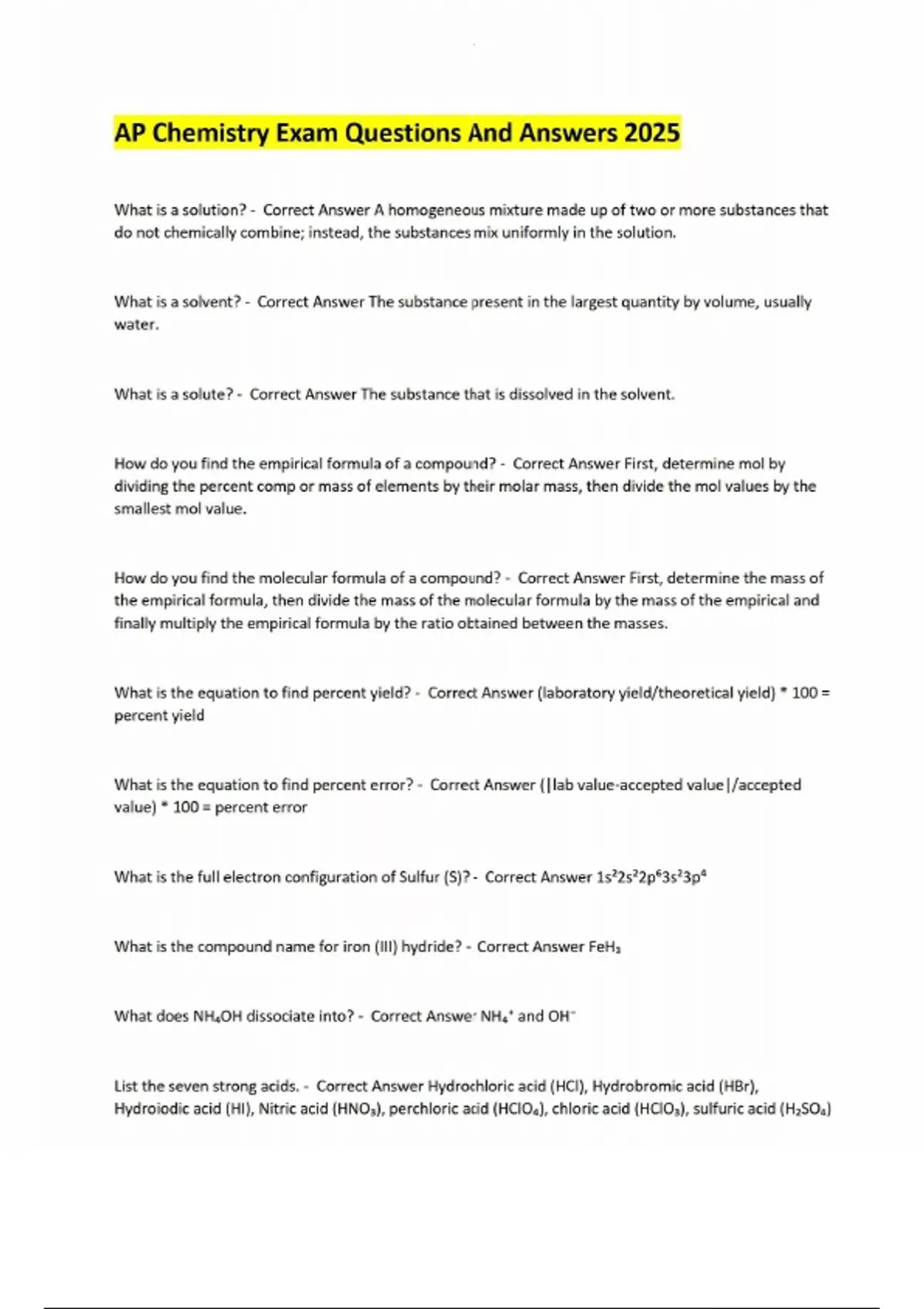 AP Chemistry Exam Questions And Answers 2025 - AP Chemistry - Stuvia US