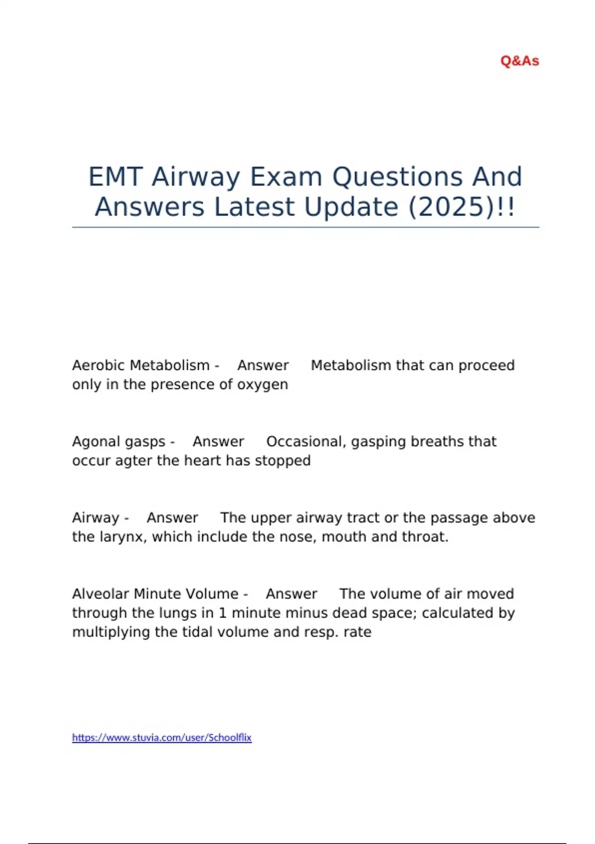 EMT Airway Exam Questions And Answers Latest Update (2025)!! - EMT 1250 ...