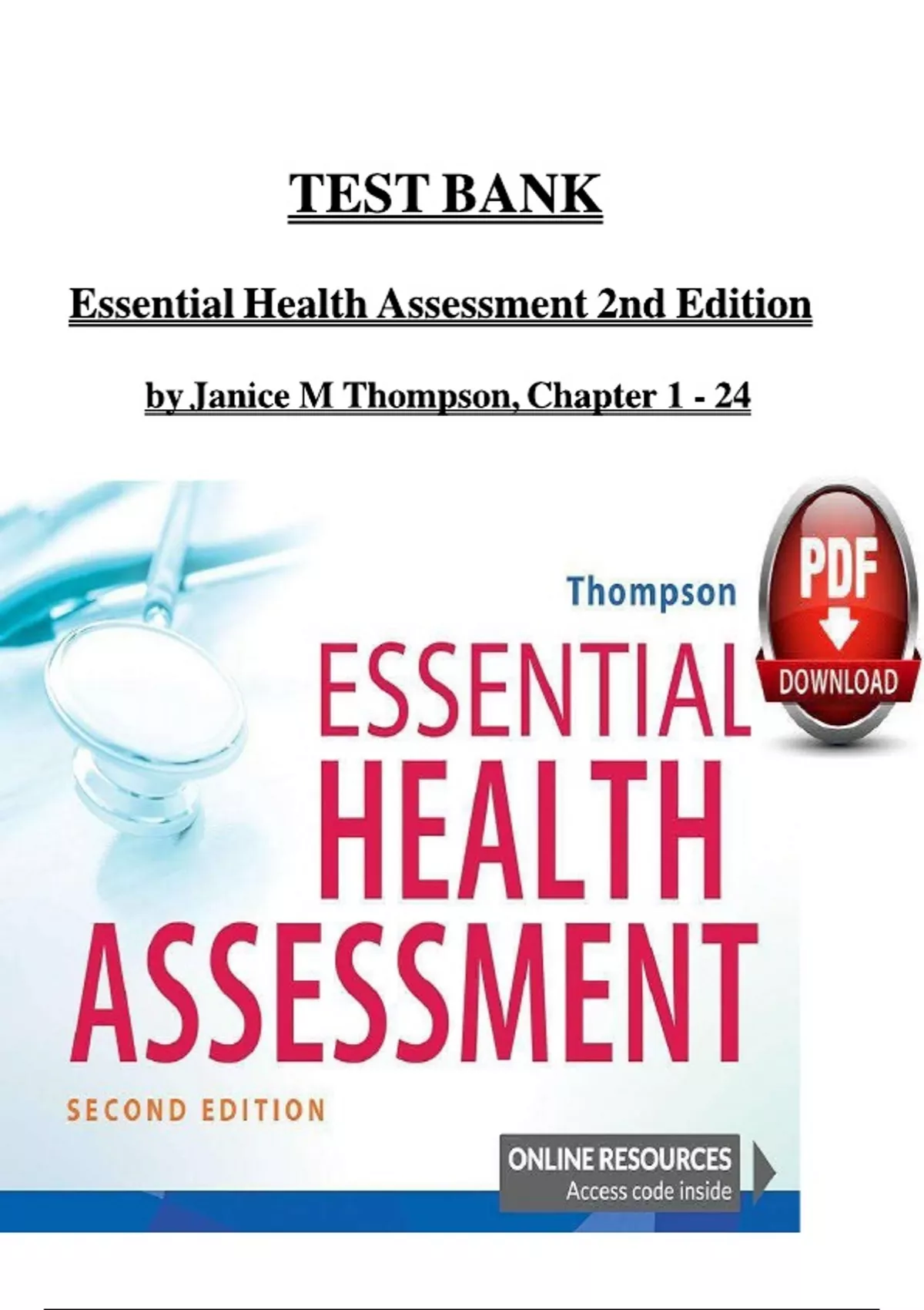 Test Bank For Essential Health Assessment 2nd Edition, By Janice ...