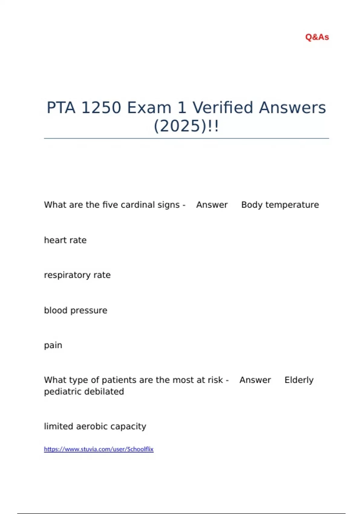 PTA 1250 Exam 1 Verified Answers (2025)!! - EMT 1250 - Stuvia US