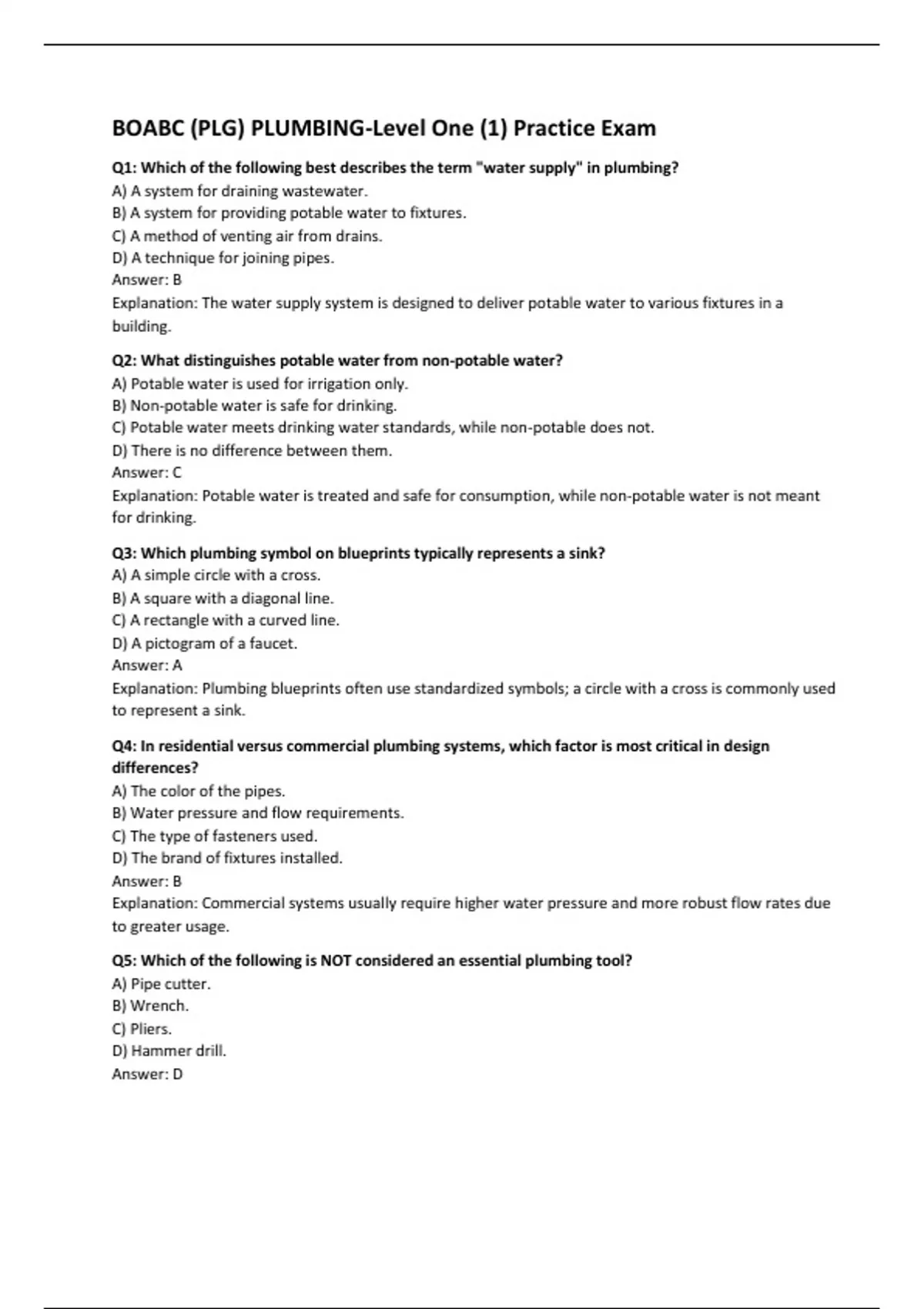 BOABC (PLG) PLUMBING-Level One (1) Practice Exam - Computers - Stuvia US
